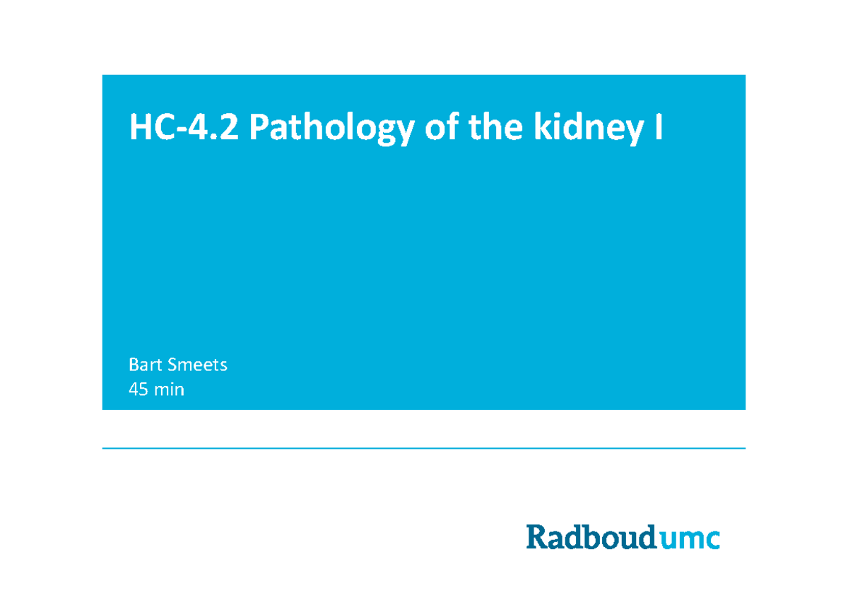 HC-4.2 Kidney pathology I - HC-4 Pathology of the kidney I Bart Smeets ...