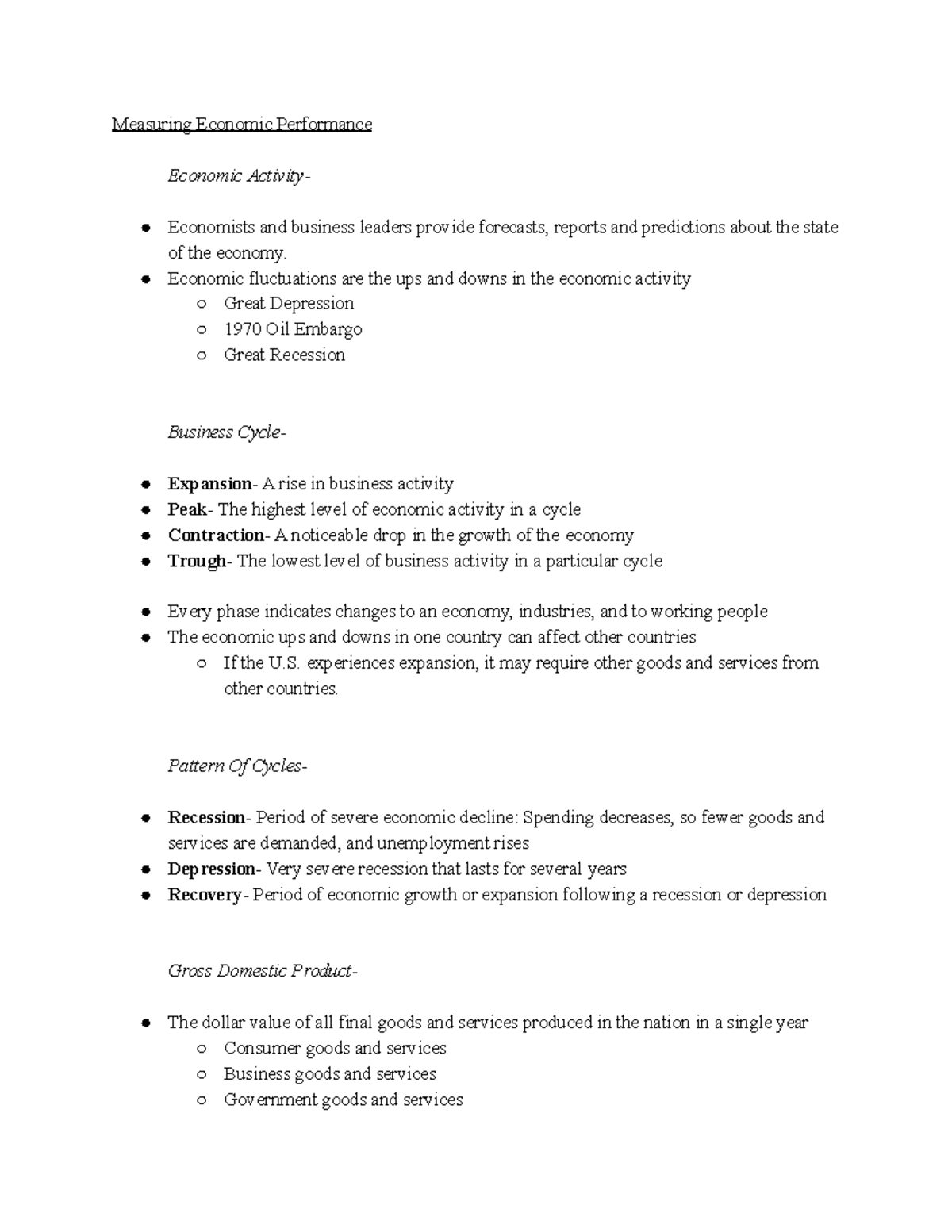 Business Chapter 3 - Measuring Economic Performance Economic Activity ...