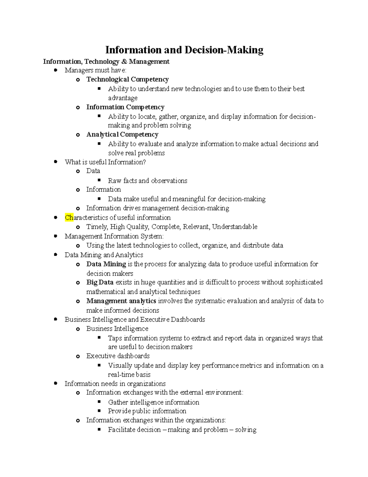 Week 2 Chapter 7 Information and Decision - Information and Decision ...