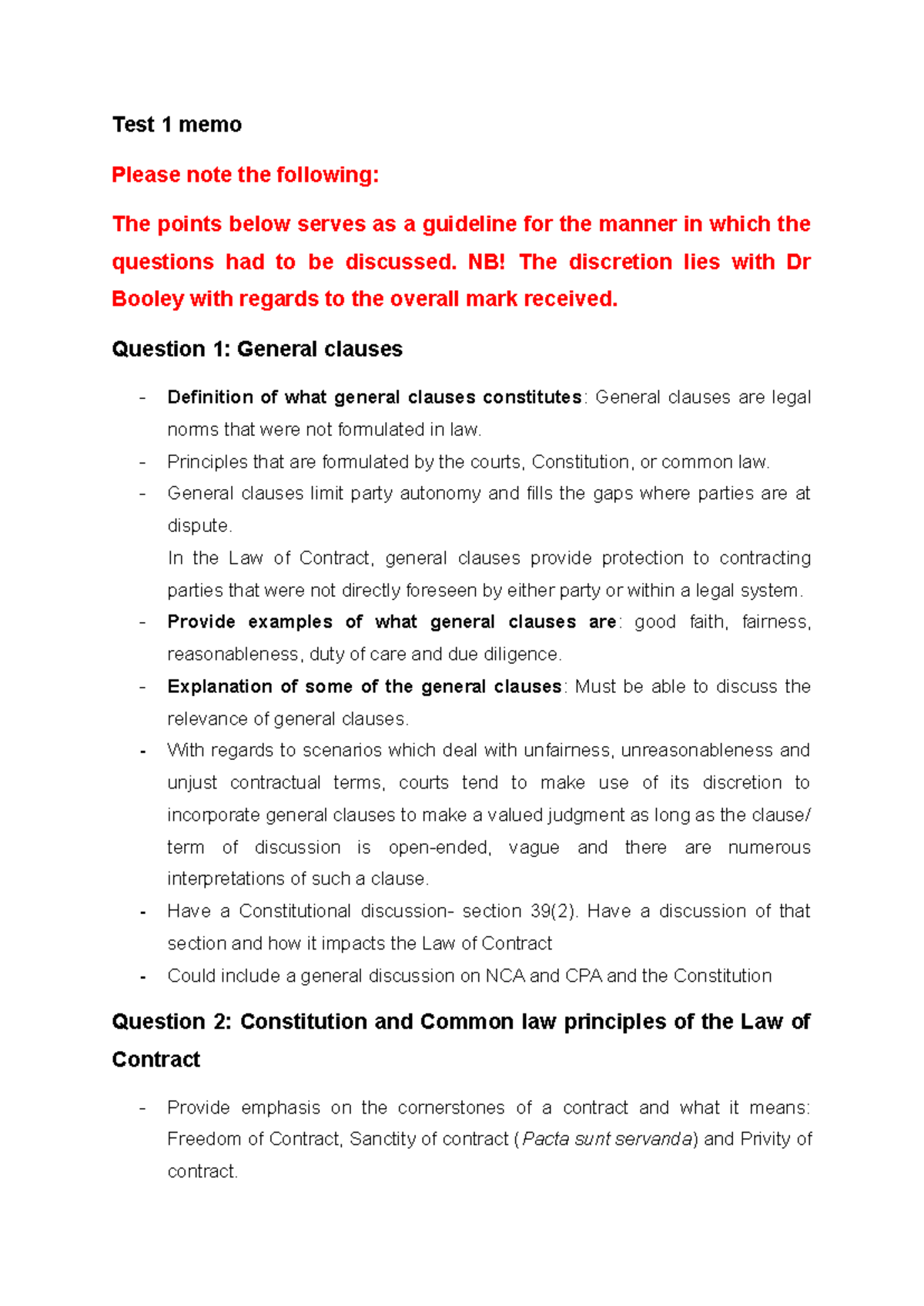 Test 1 Compulsory Memo - THESE ARE THE GUIDELINES ON HOW TO ANSWER THE ...