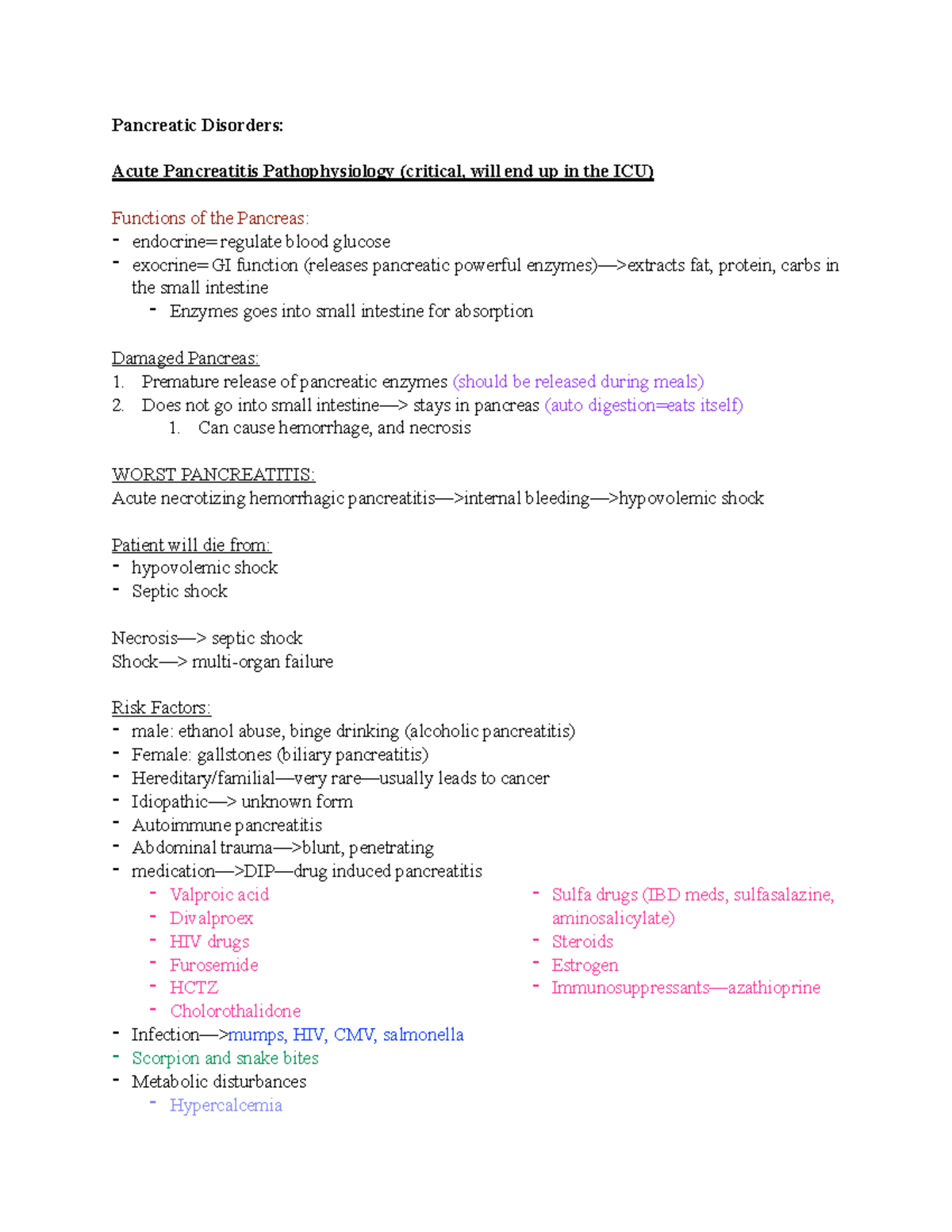 Week 6-pancreas and liver - Pancreatic Disorders: Acute Pancreatitis ...