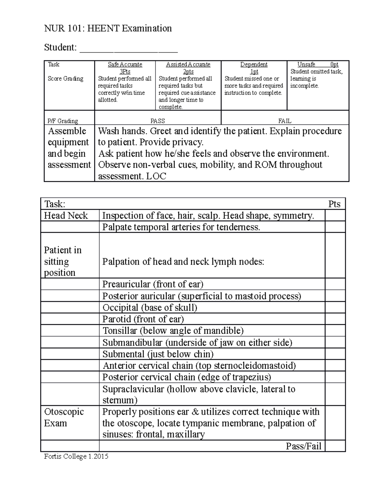 NUR 101 Heent - NUR 101: HEENT Examination Student ...