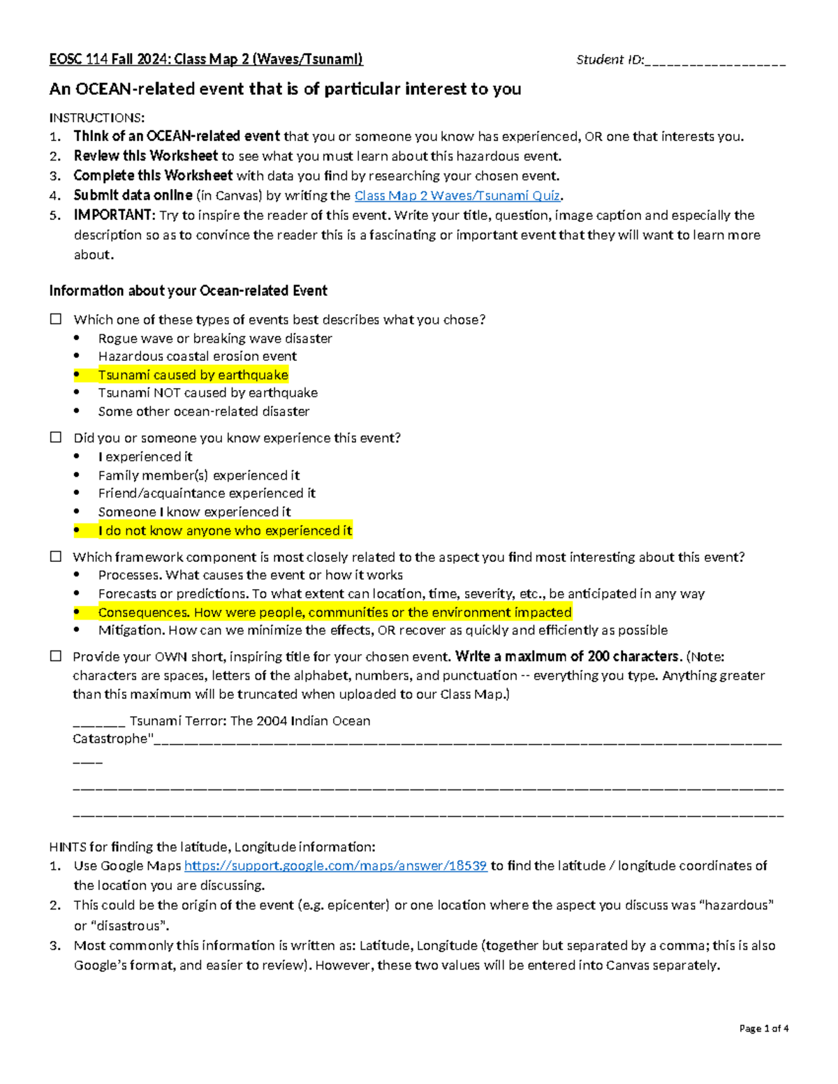 EOSC114 Class Map2-Waves Tsunami - EOSC 114 Fall 2024: Class Map 2 ...