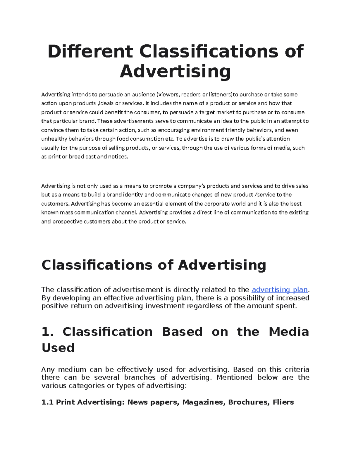 Different Classifications of Advertising - Different Classifications of Advertising Advertising ...
