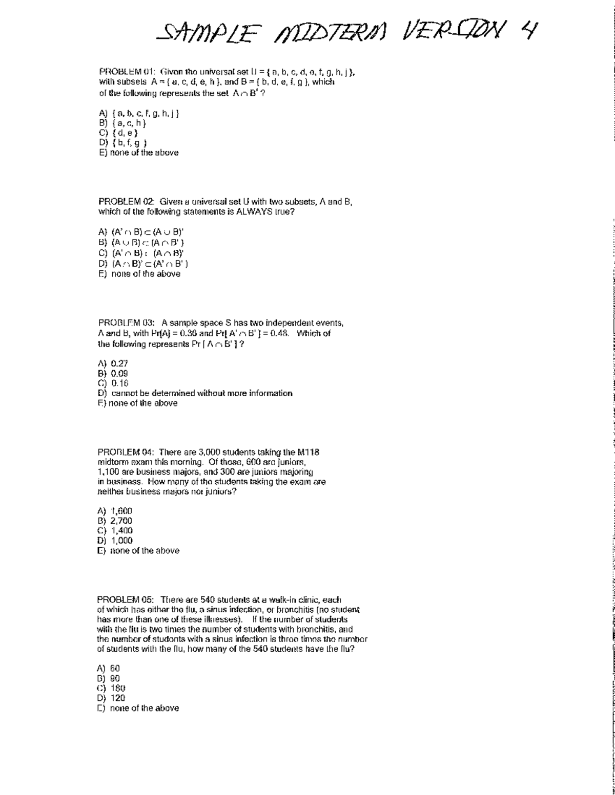 Sample Midterm V4 - MATH-M 118 - Studocu