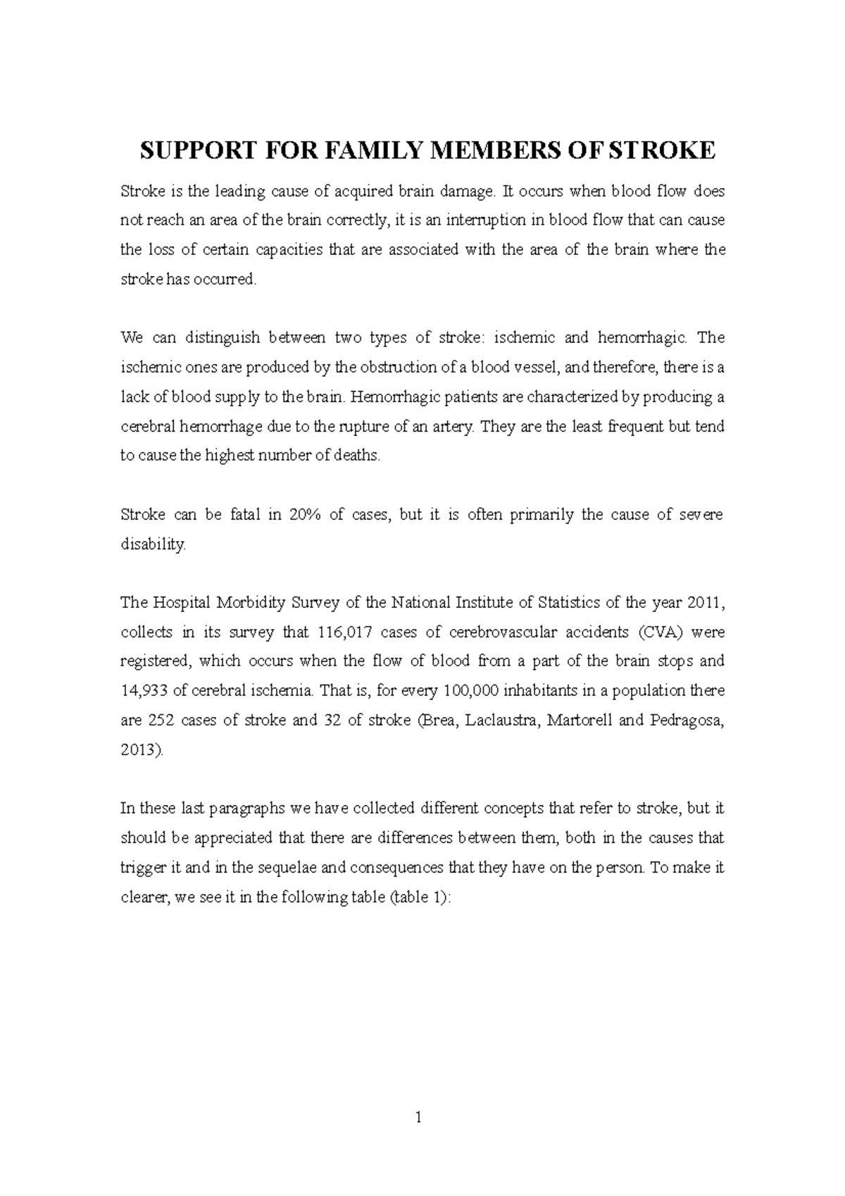 Support FOR Family Members OF Stroke - 1 SUPPORT FOR FAMILY MEMBERS OF ...