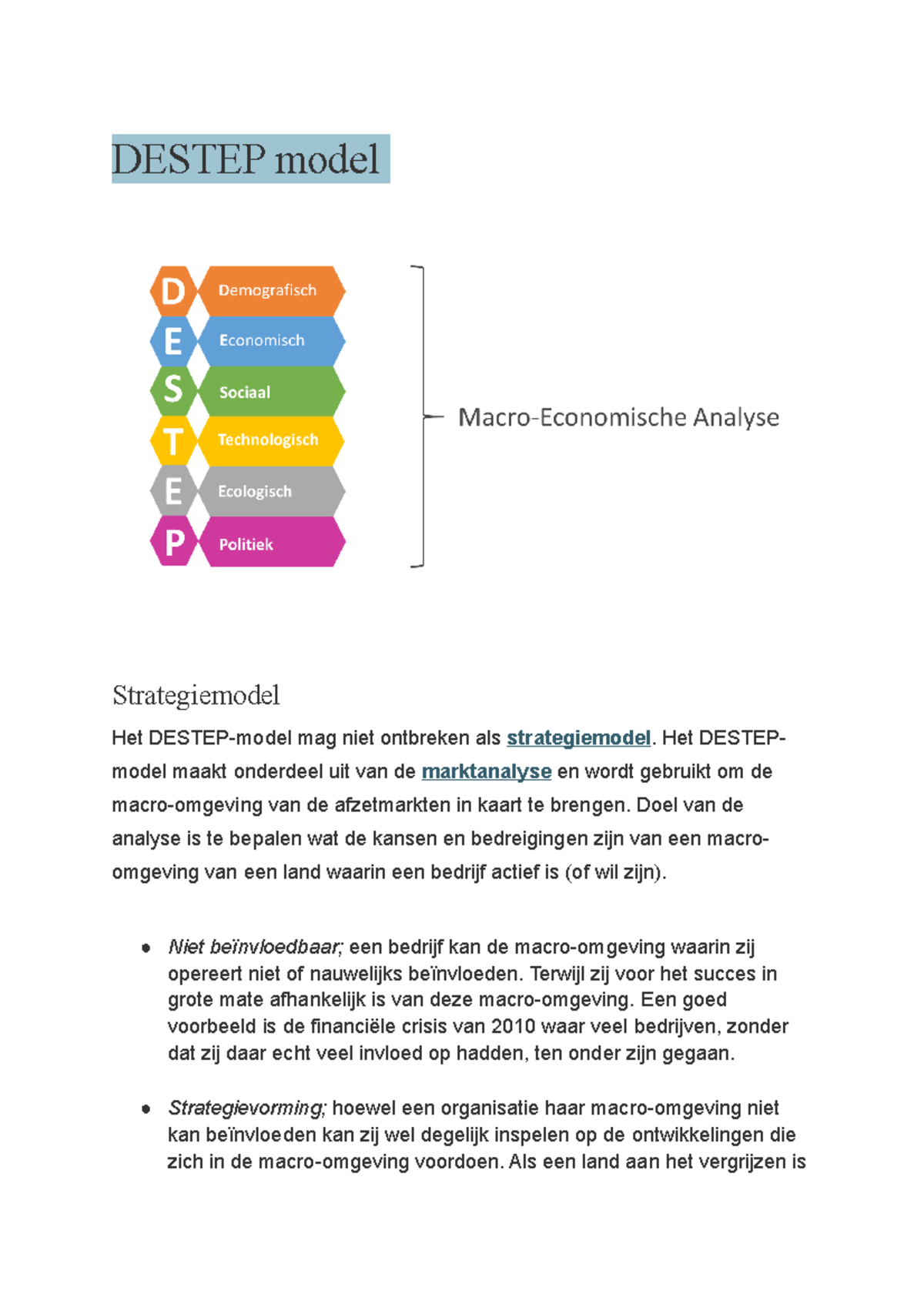 Destep model - DESTEP model Strategiemodel Het DESTEP-model mag niet ...