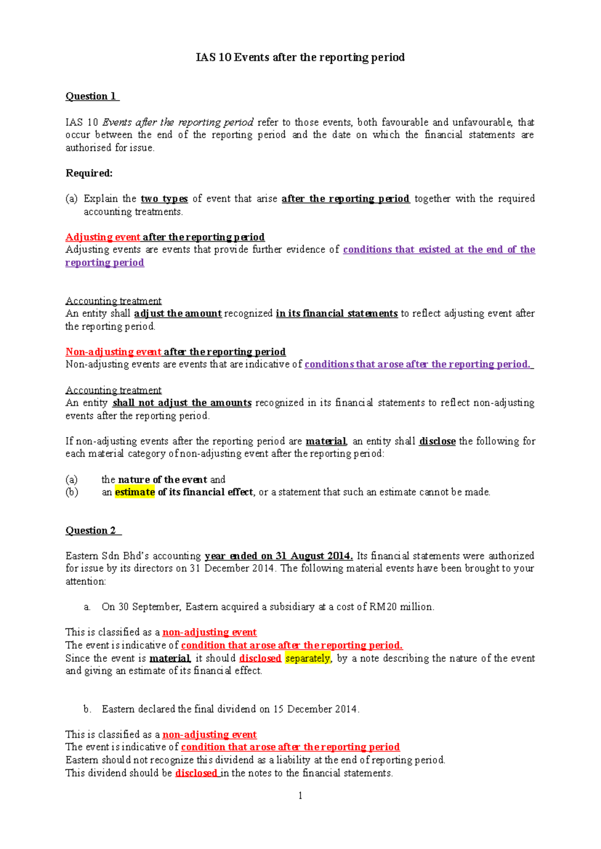 15. IAS 10 EARP Tutorial - IAS 10 Events after the reporting period Question 1 IAS 10 Events ...