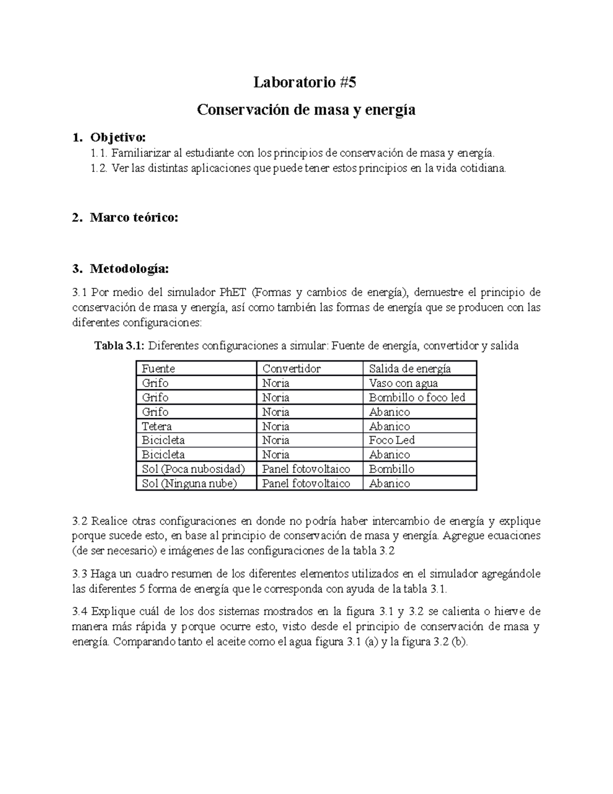 Laboratorio #7 Principio de conservación de masa y energía ...