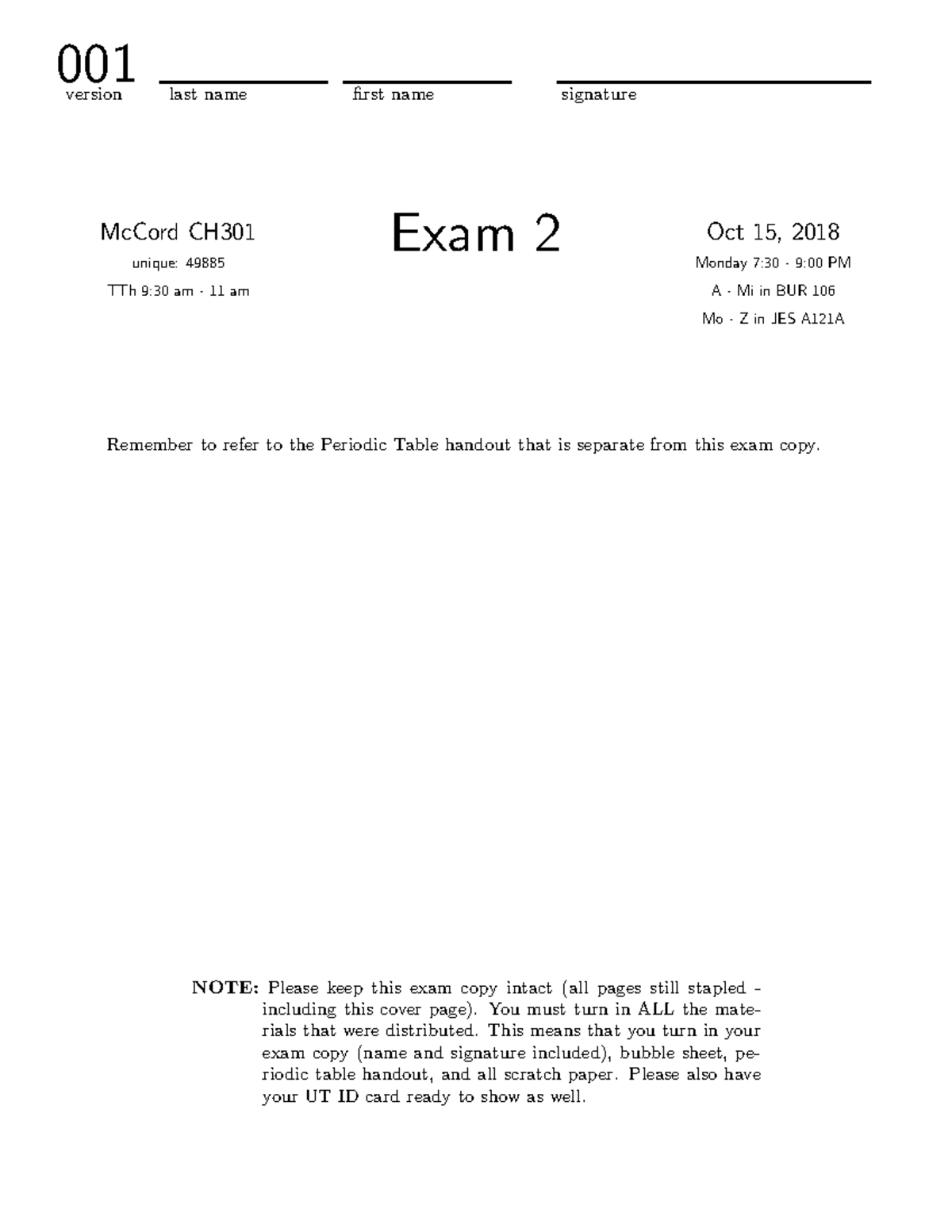 Exam 2 KEY - Mccord Practice Unit 2 Exam Key - 001 version last name ...