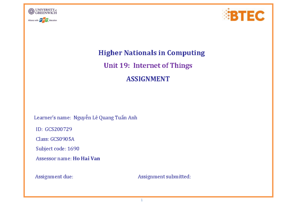 1690 GCS2007 29 Nguyen Le Quang Tuan Anh Assignment 2 - Higher Nationals in Computing Unit 19 ...