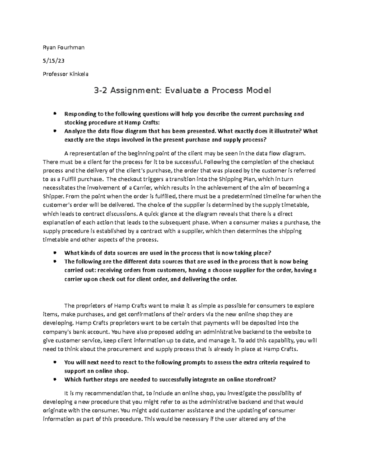 3-2 Assignment Evaluate a Process Model - Ryan Fourhman 5/15/ Professor ...
