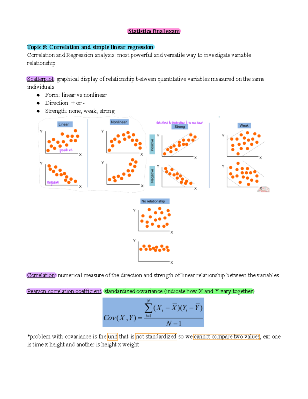 Stats Final Notes - Statistics final exam Topic 8: Correlation and ...