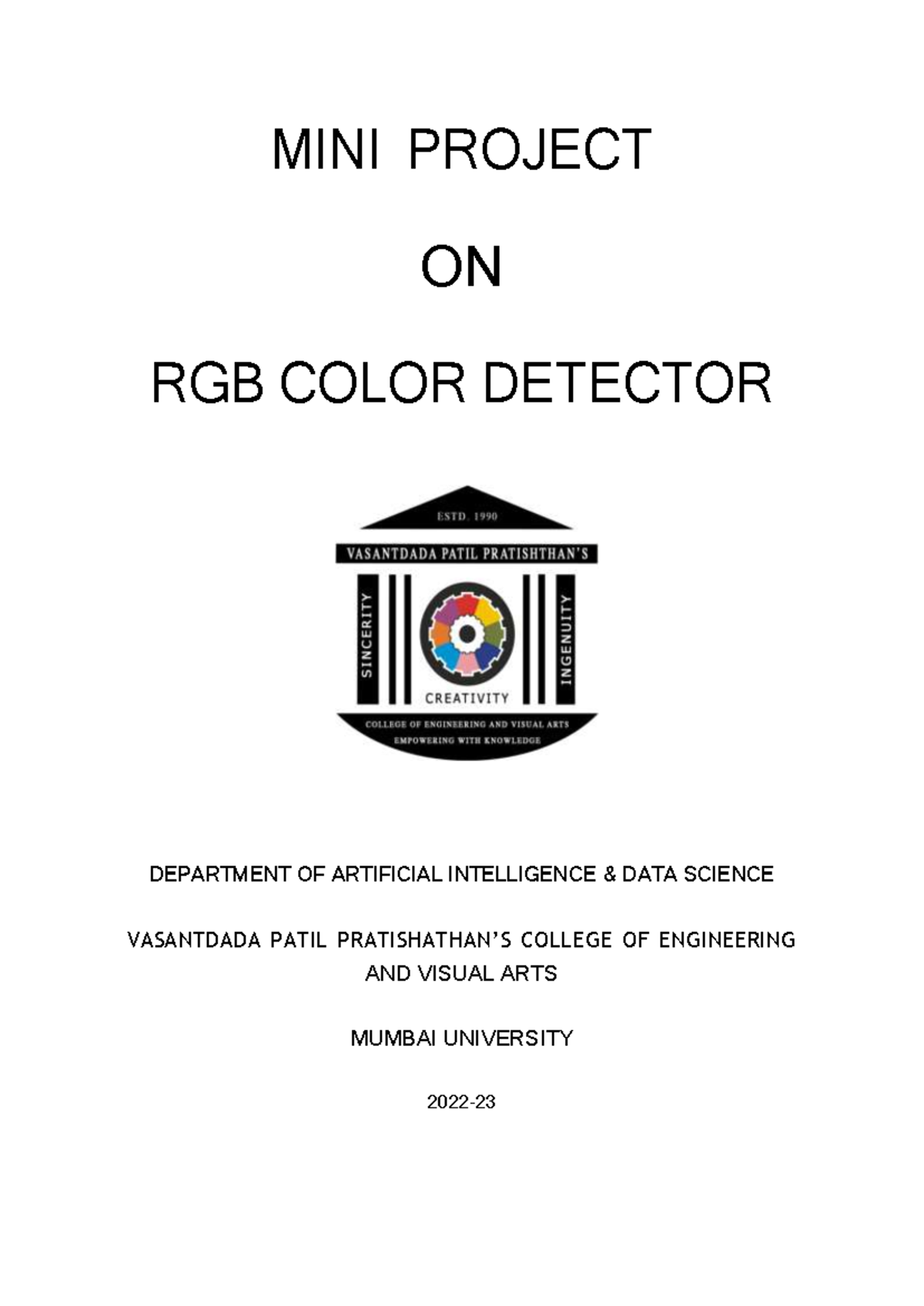 Mini project report - MINI PROJECT ON RGB COLOR DETECTOR DEPARTMENT OF ...