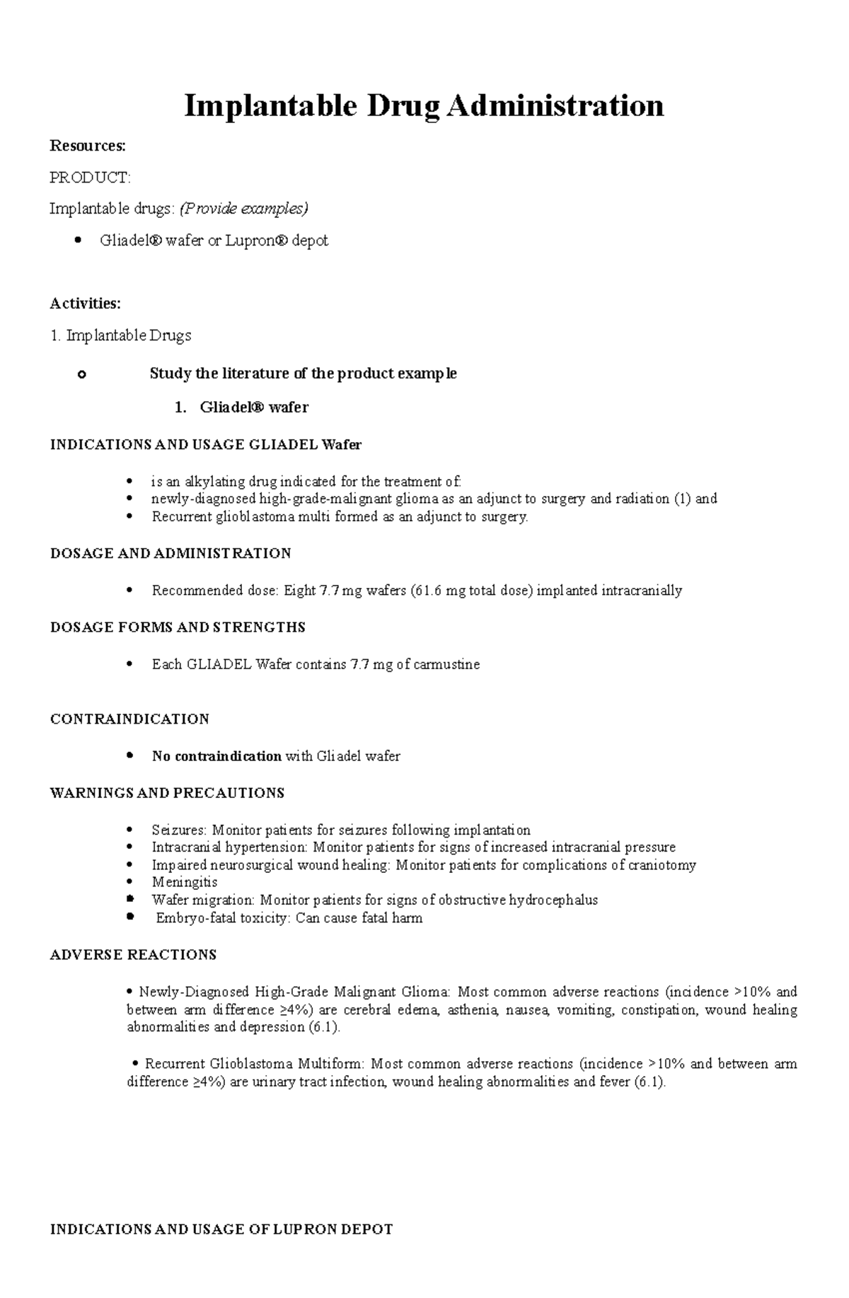 Pharmacology Activity 6.9; Implantable Drug Administration - Studocu