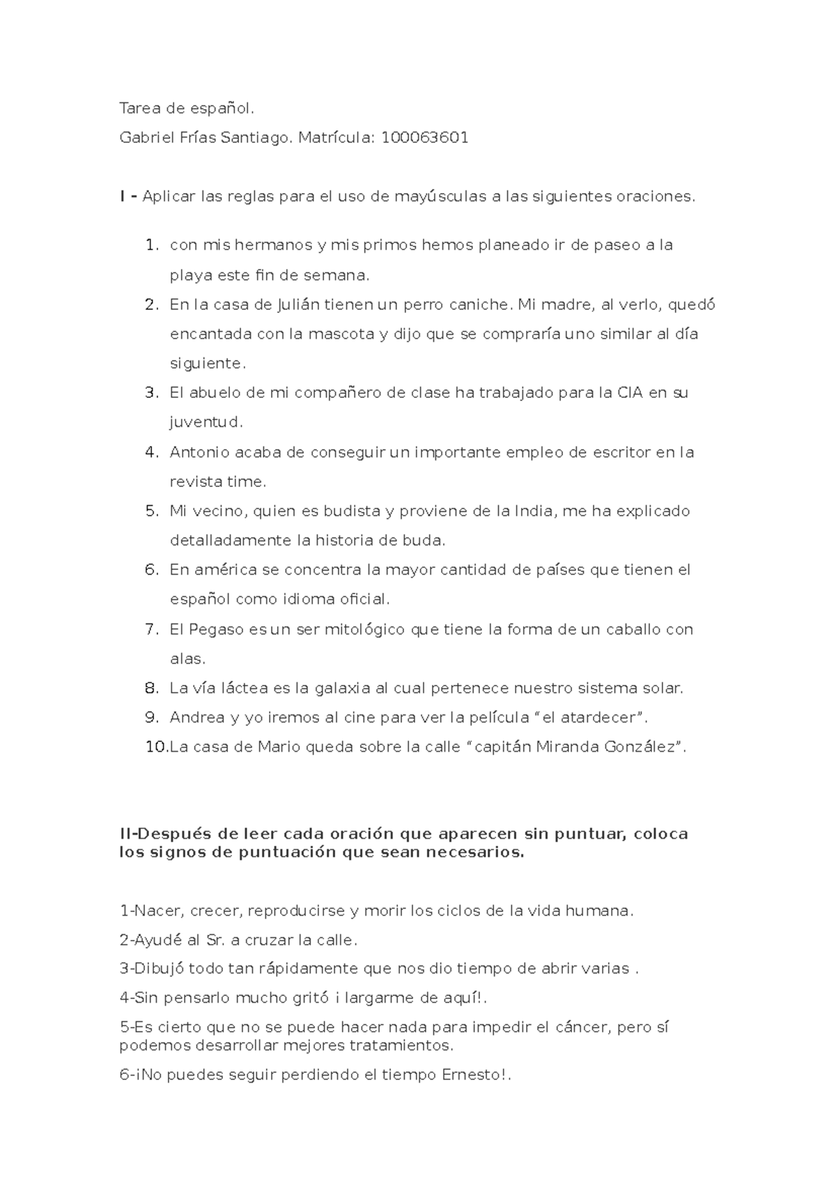 Español, Tarea DE Gramática - Tarea de español. Gabriel Frías Santiago ...