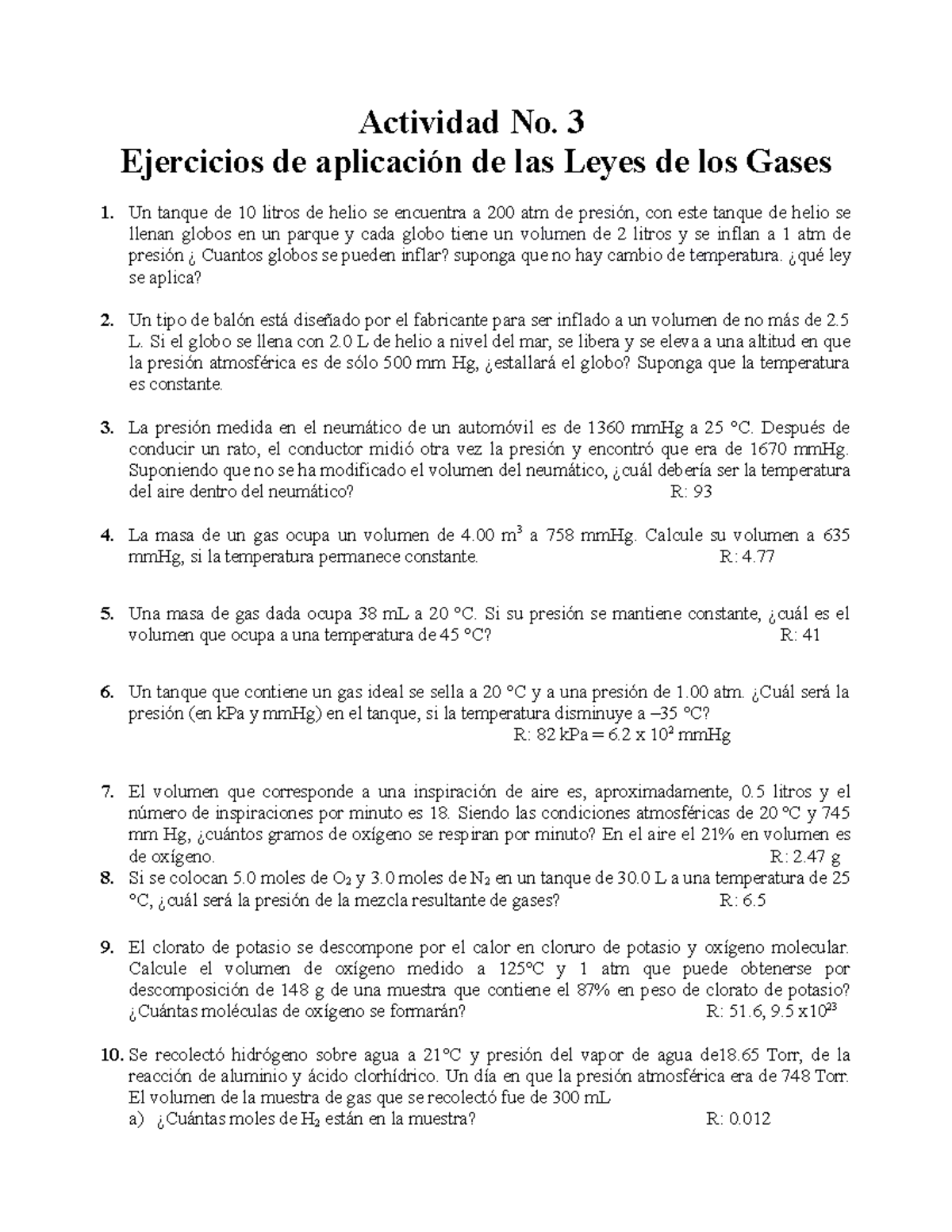 Actividad 3 Ejercicios De Aplicaci n De Las Leyes De Los Gases