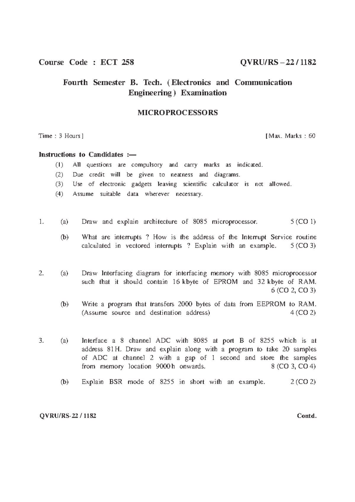 Microprocessors - Course Code : ECT 258 QVRU/RS – 22 / 1182 Fourth ...