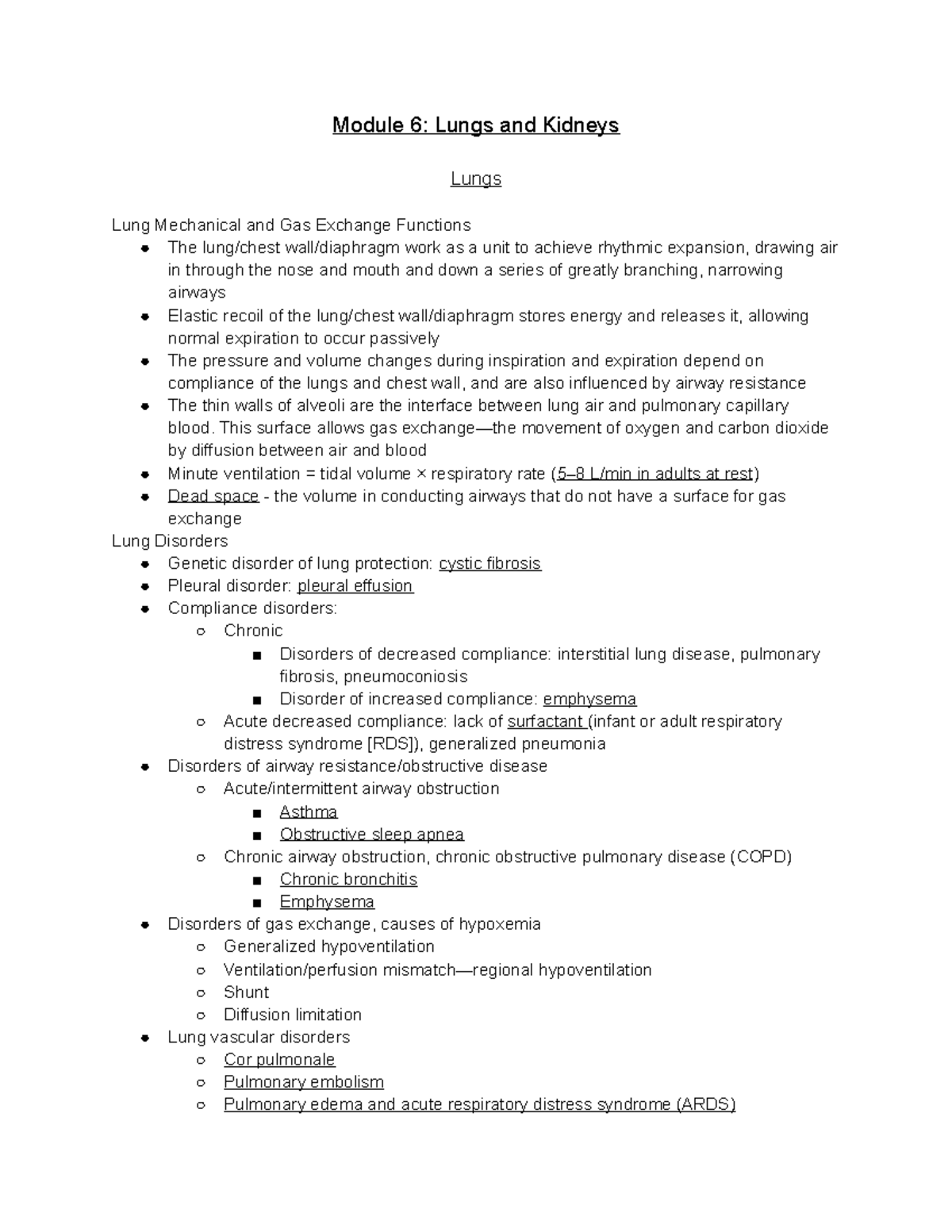Module 6 Lungs and Kidneys - Module 6: Lungs and Kidneys Lungs Lung ...