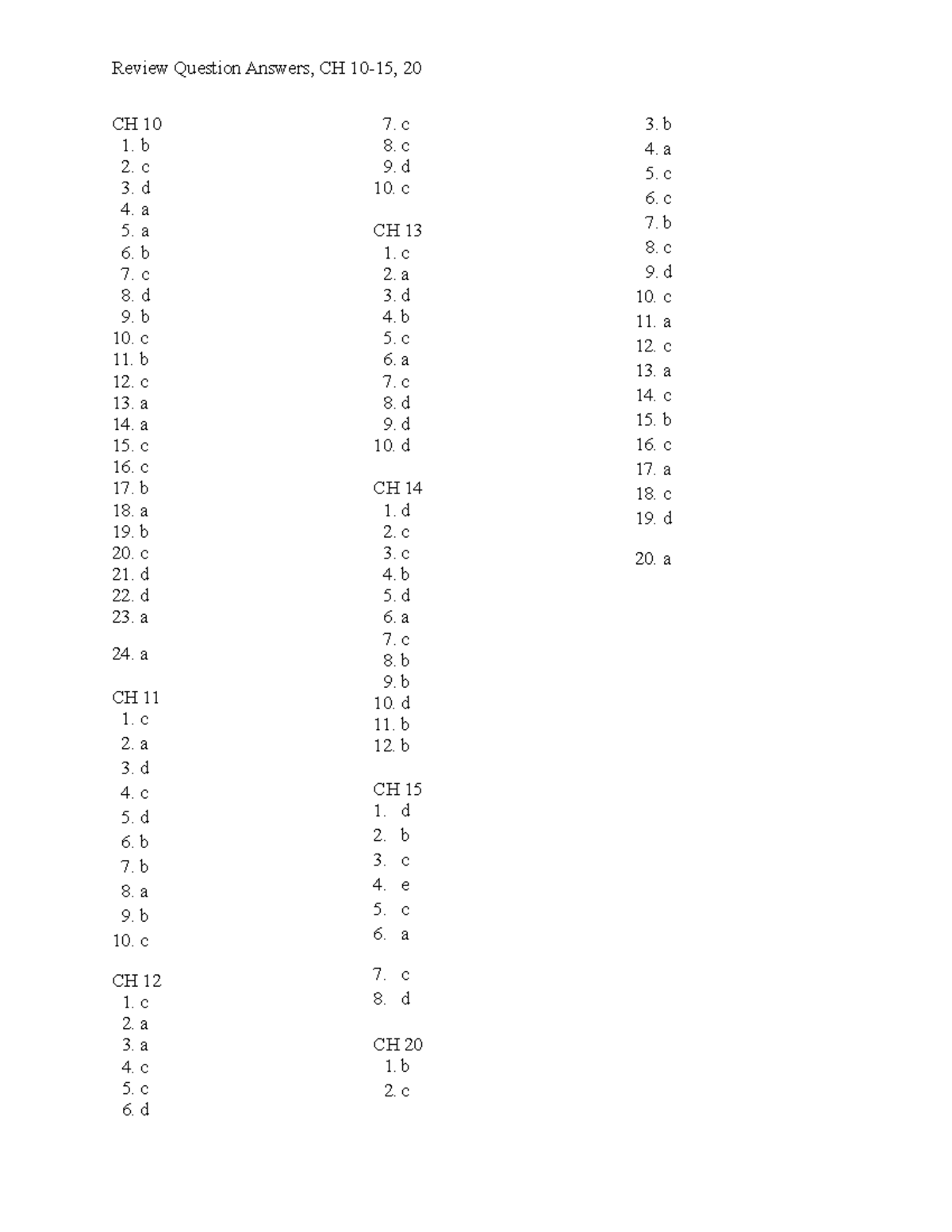 Review Question Answers 10-15, 20 - Review Question Answers, CH 10-15 ...