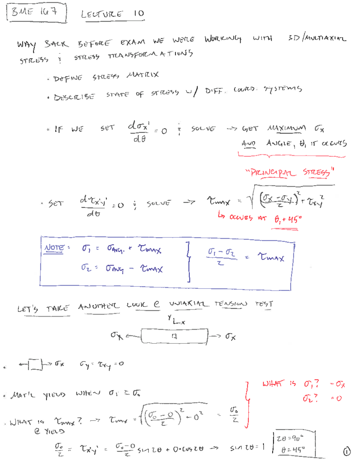 Lecture 10 Notes - Multiaxial loading - BME 167 - Studocu
