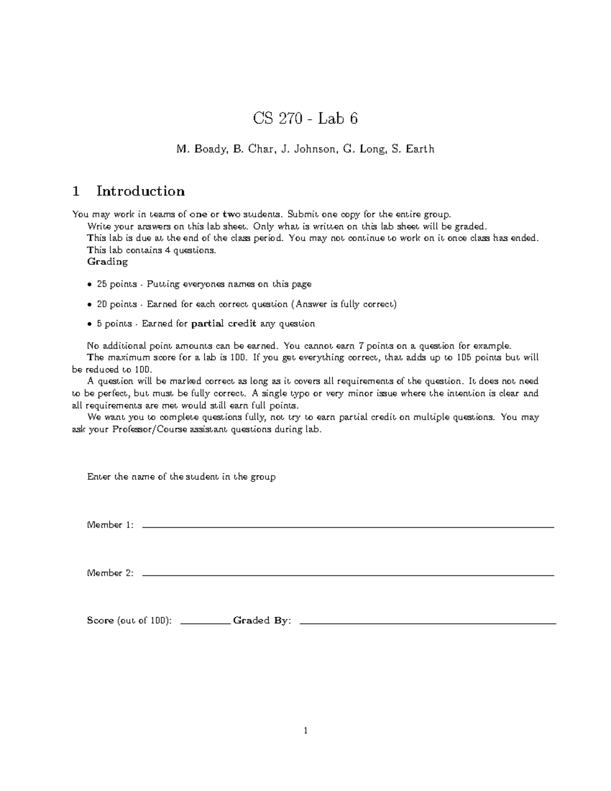 Racket student - Lab - CS 270 - Lab 6 M. Boady, B. Char, J. Johnson, G. Long, S. Earth 1 - Studocu
