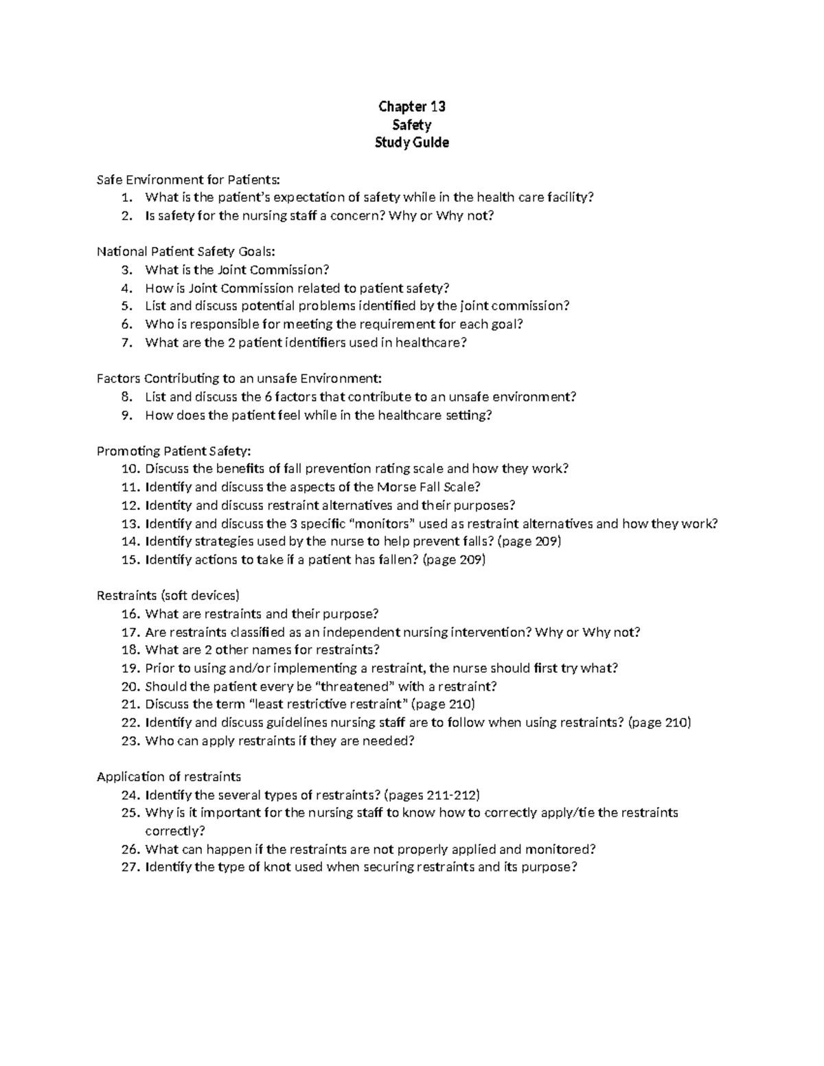 Ch 13, 14, and 22 Study Guides - Chapter 13 Safety Study Guide Safe ...