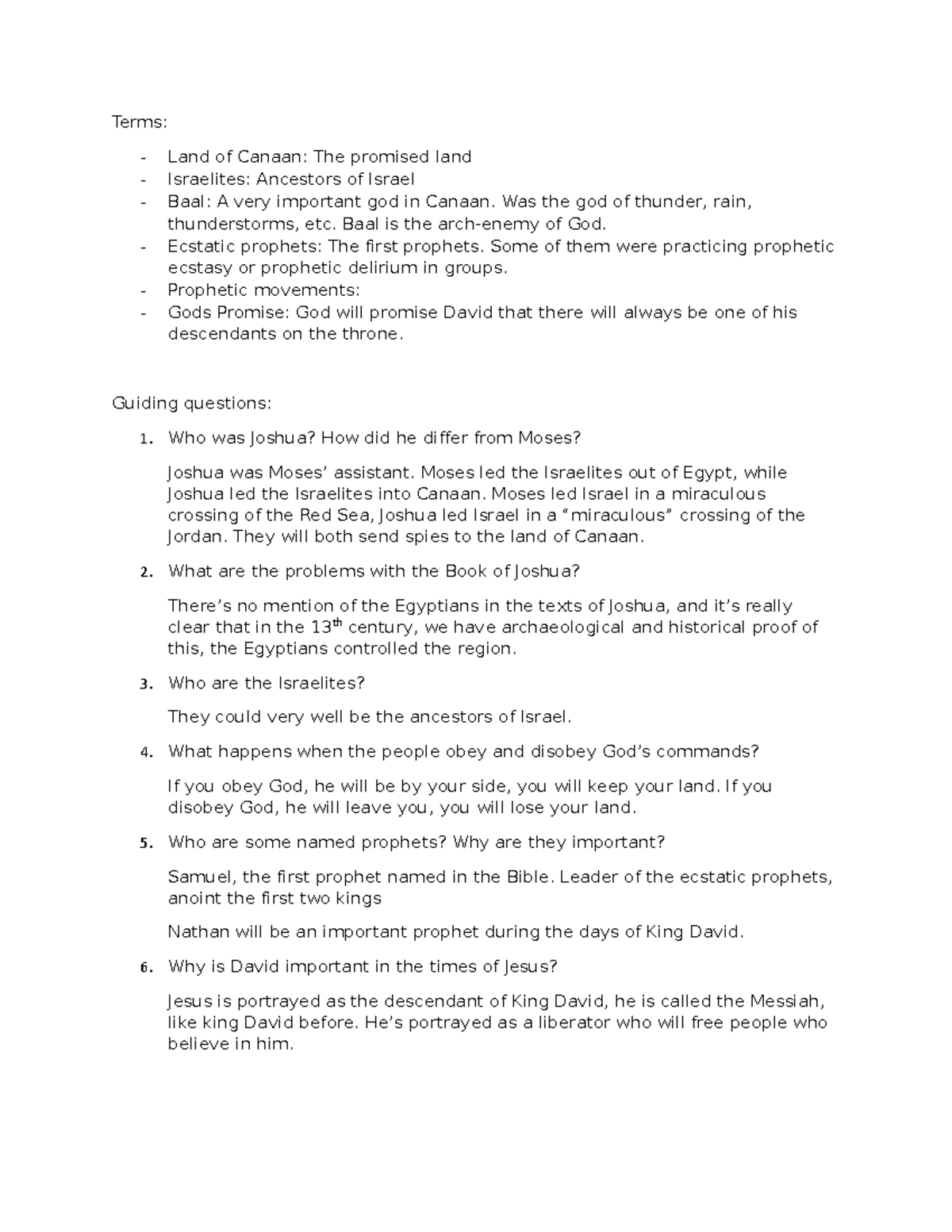 Lesson 7 notes - Terms: Land of Canaan: The promised land Israelites ...