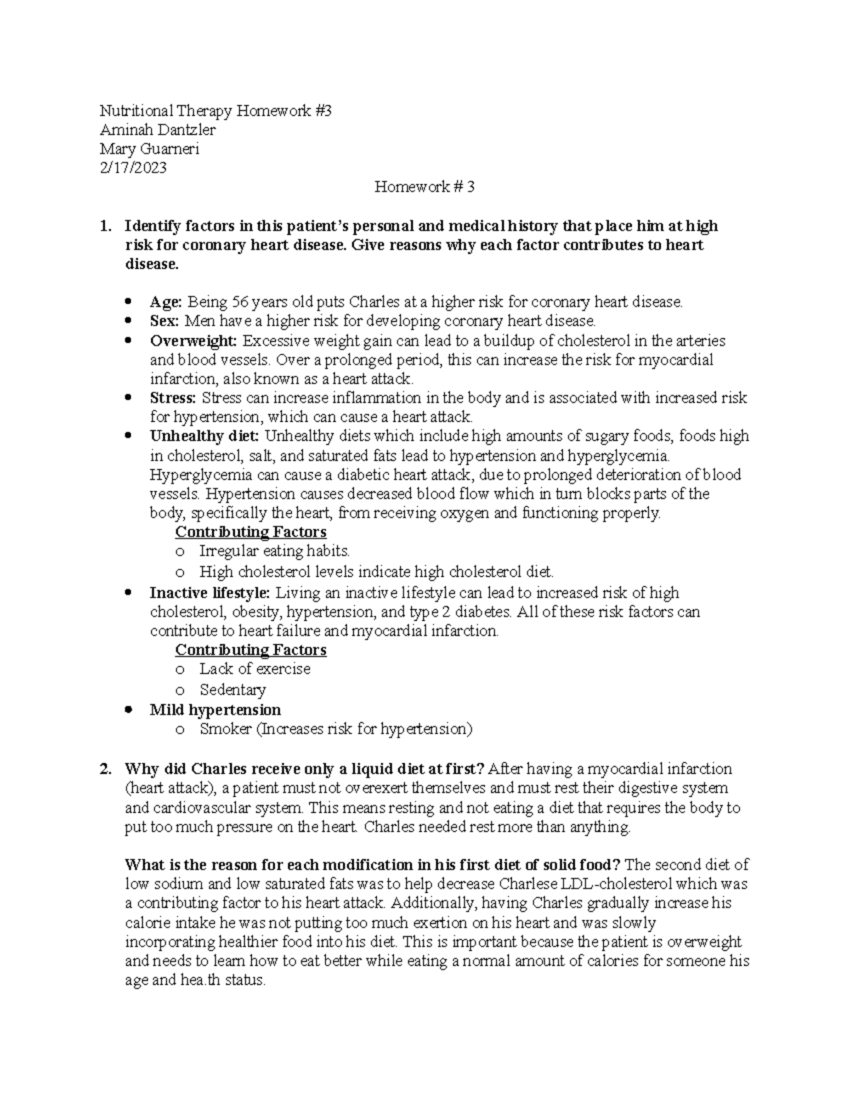 Nutritional Therapy Homework 3 - Give reasons why each factor ...