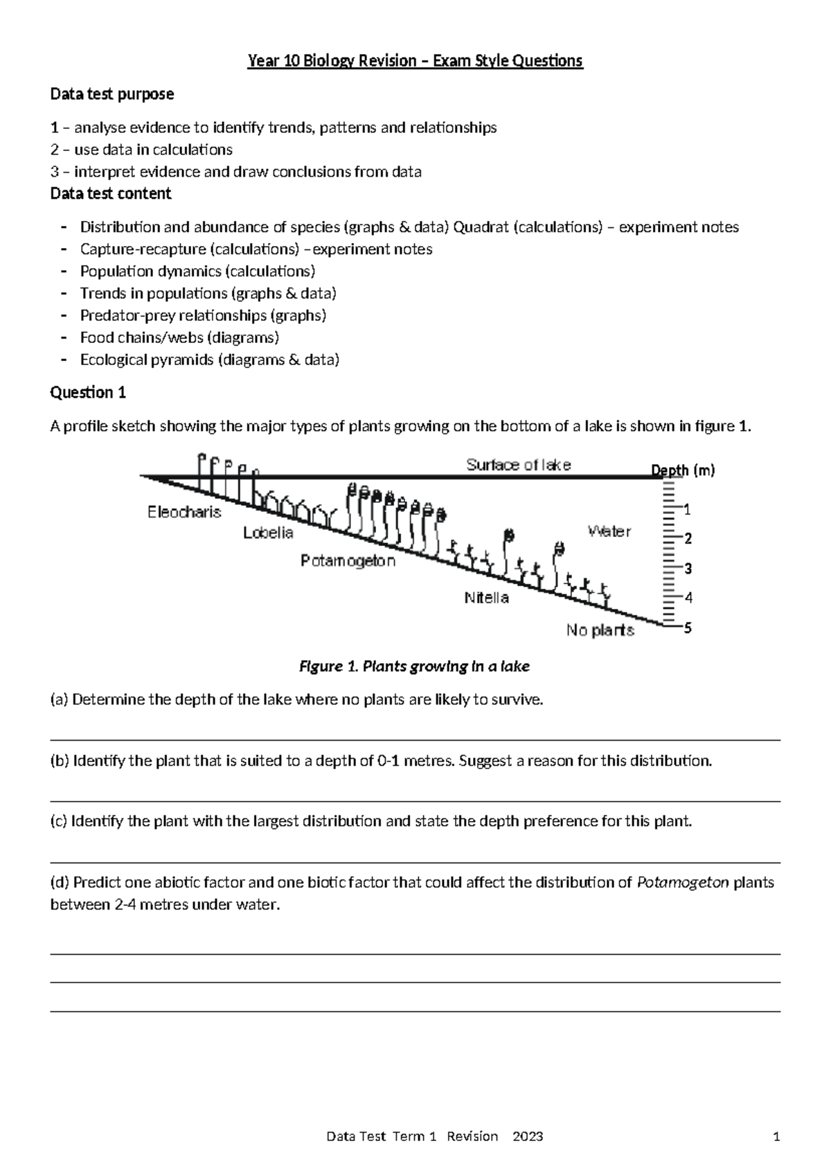 10 Biology Data Test Revision 2024- Ecology - Year 10 Biology Revision ...