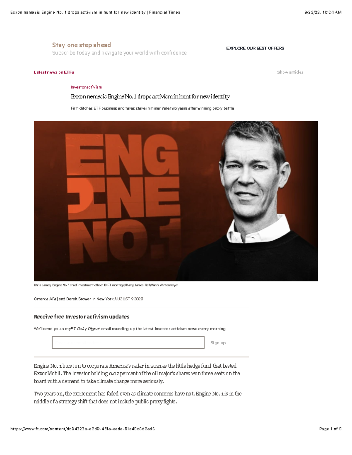 Exxon nemesis Engine No. 1 drops activism in hunt for new identity ...