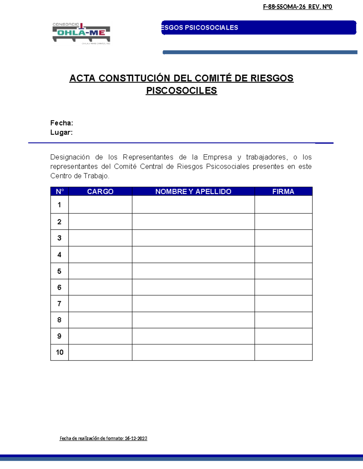 F-88- Ssoma-26 REV. N°0 ACTA Constitución DEL Comité DE Riesgos ...
