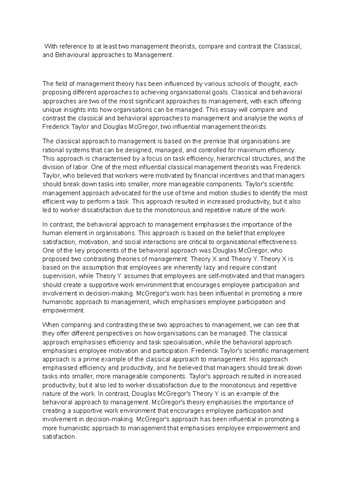 Business essay - Human resources - •With reference to at least two ...