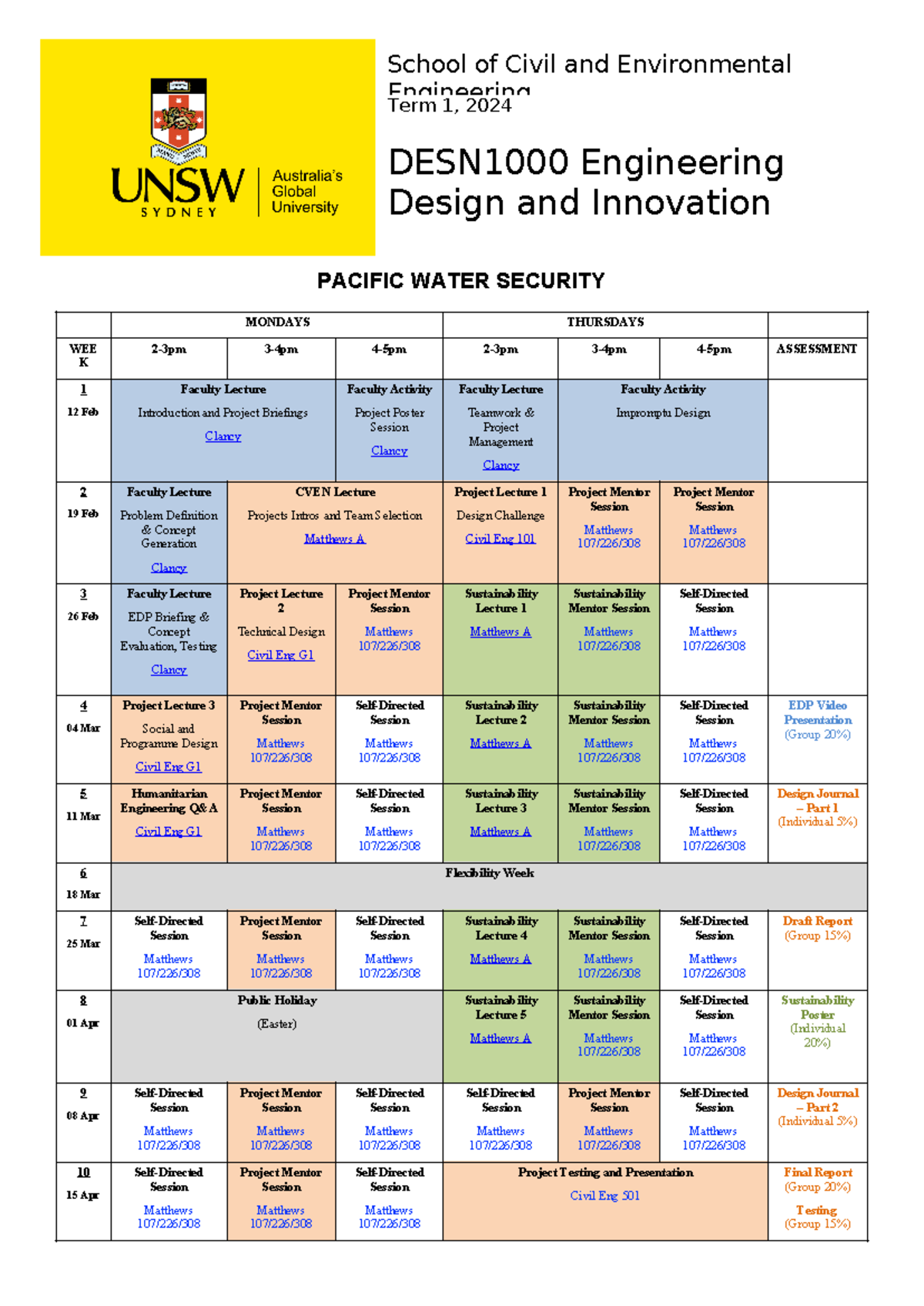 PWS Timetable - PACIFIC WATER SECURITY MONDAYS THURSDAYS WEE K 2-3pm 3 ...