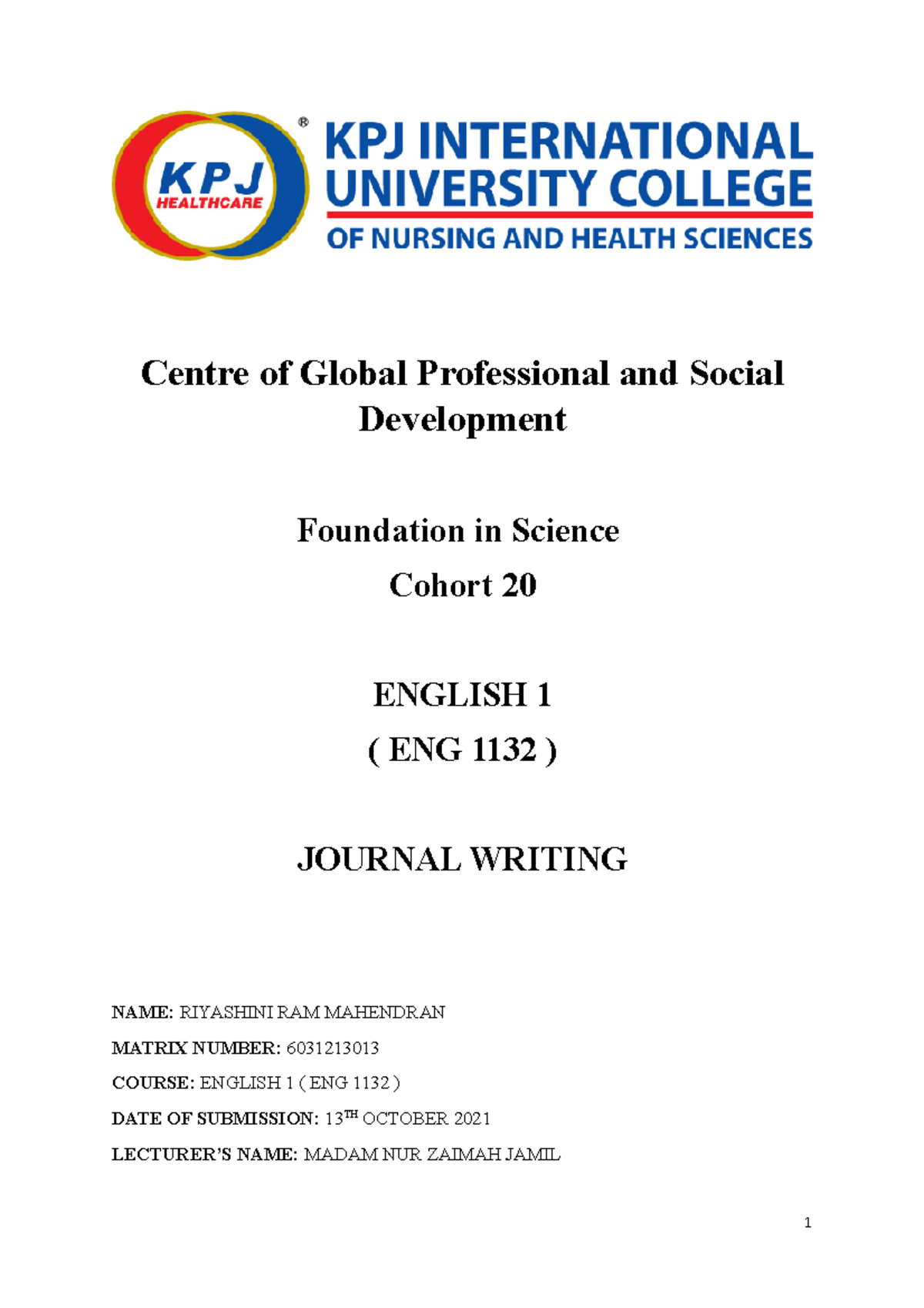 English journals based on articles - Centre of Global Professional and ...