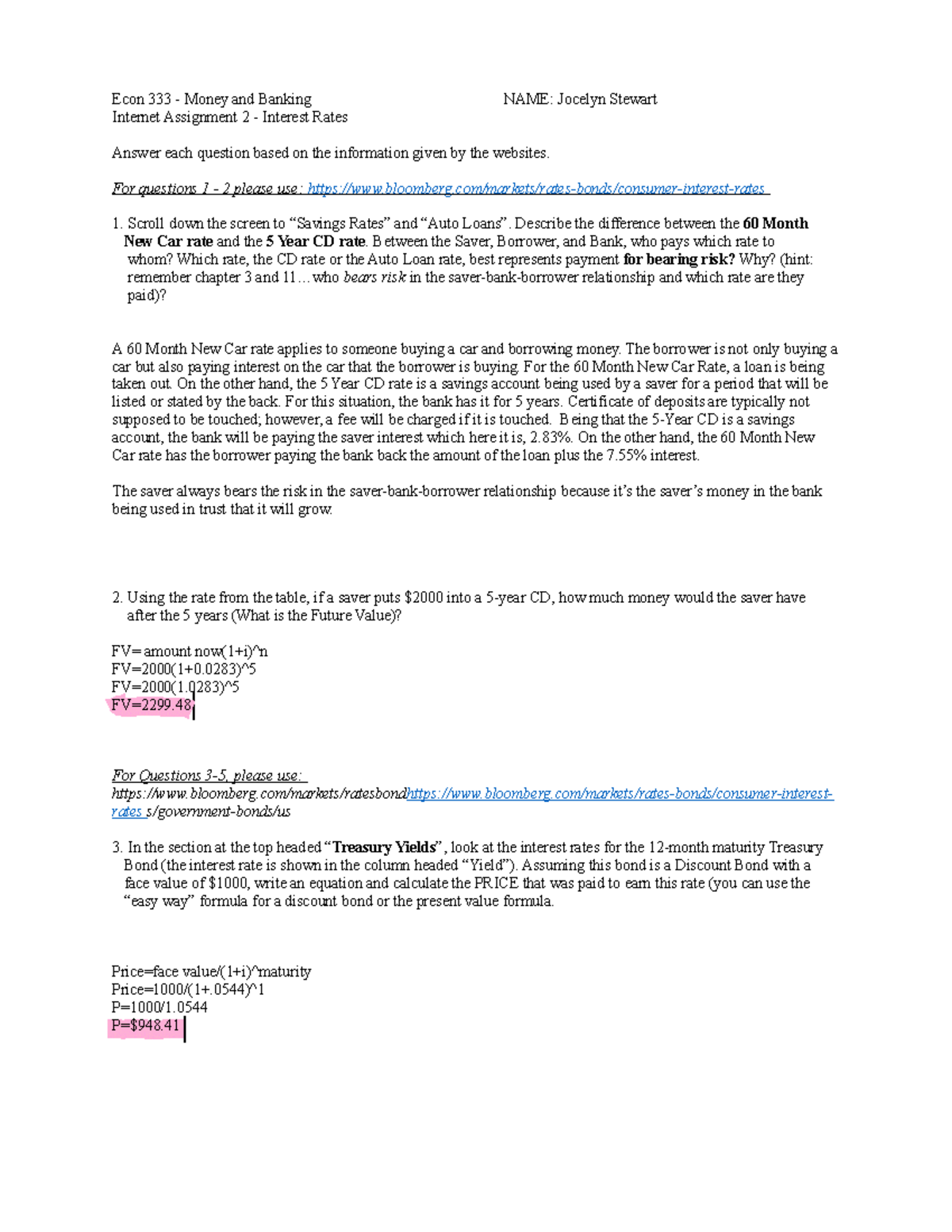 Internet Assignment 2 Stewart (1) - Econ 333 - Money and Banking NAME ...