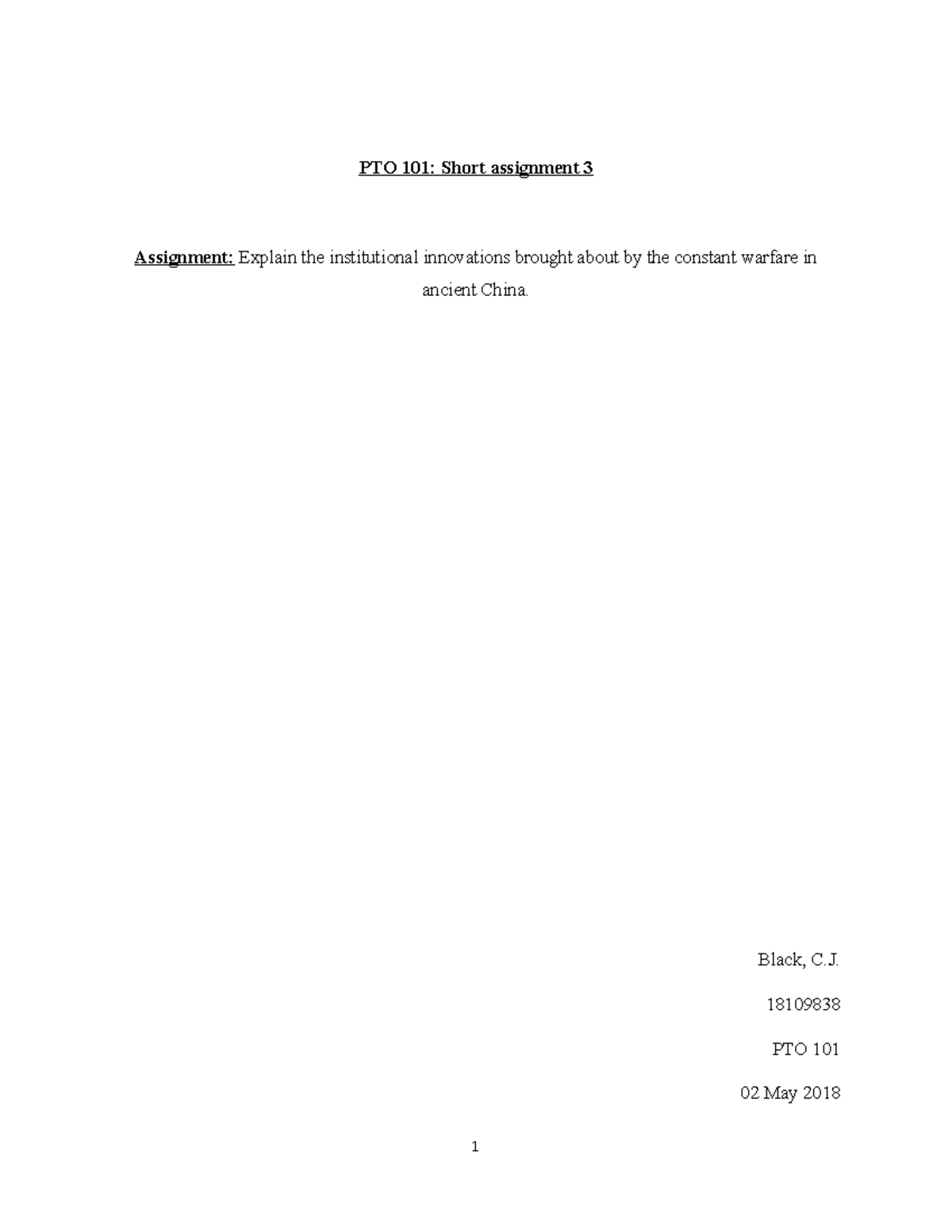 PTO - Grade: 60% - PTO 101: Short assignment 3 Assignment: Explain the ...