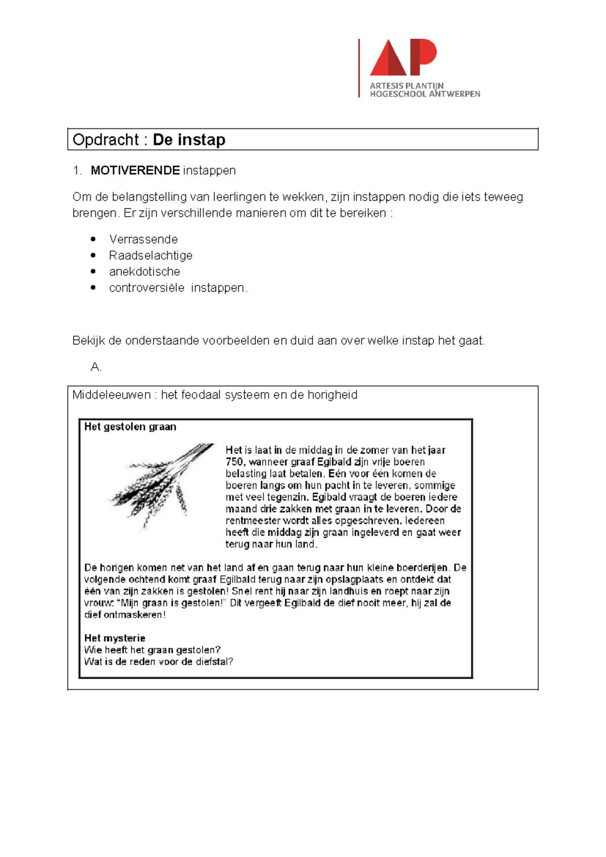 Opdracht Motiverende instappen - Opdracht : De instap MOTIVERENDE ...