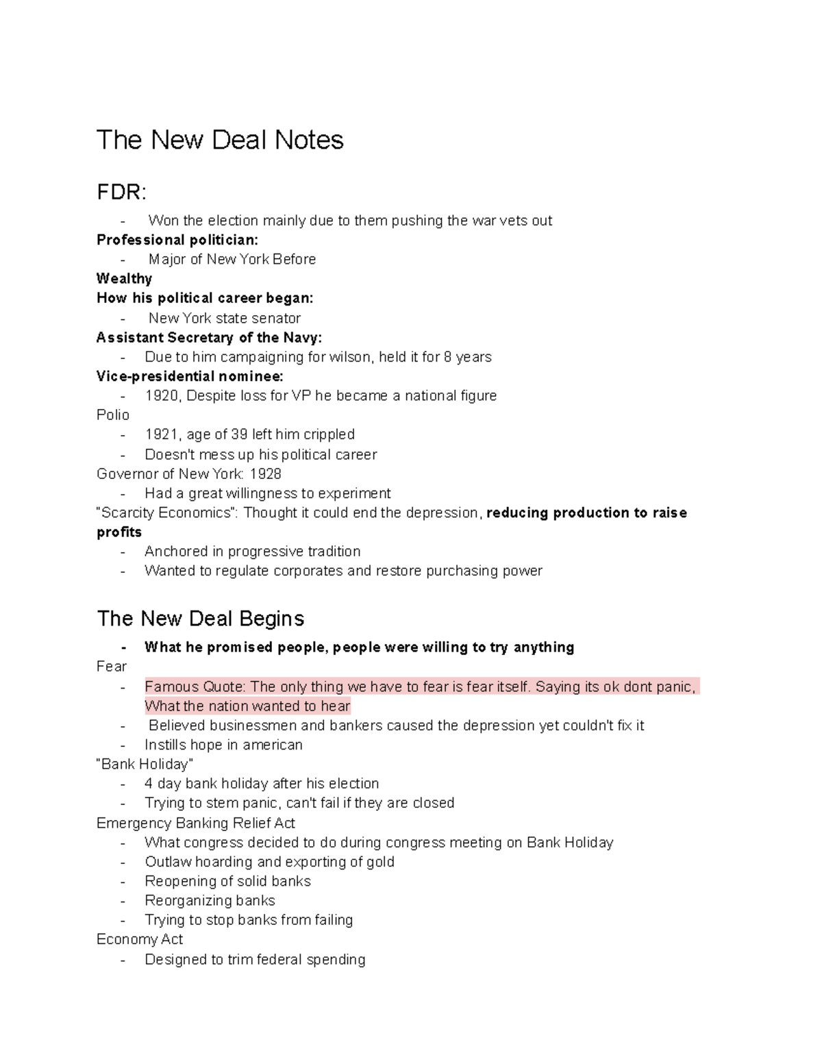 The New Deal Notes - The New Deal Notes FDR: Won the election mainly ...