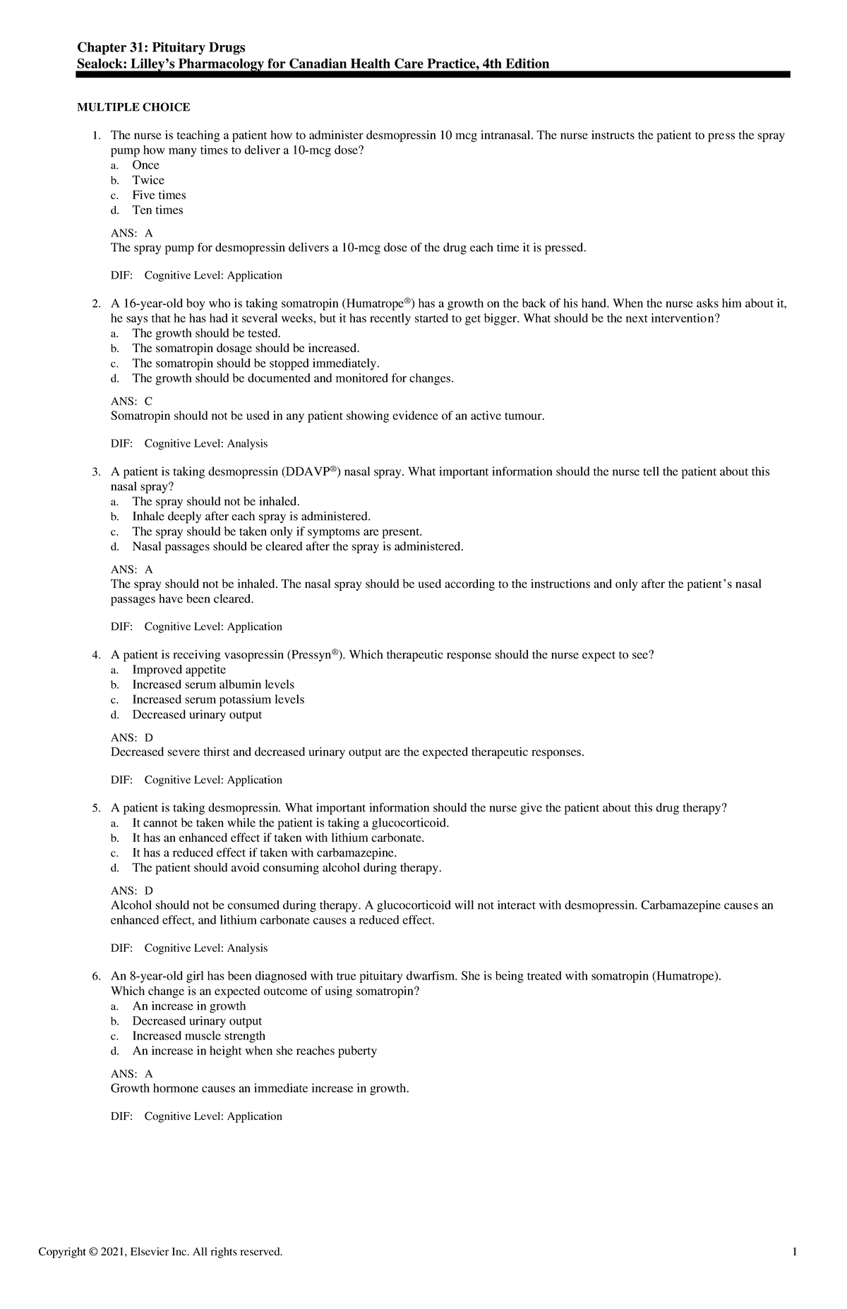 Exam View - Chapter 31 - Copyright © 2021, Elsevier Inc. All rights ...