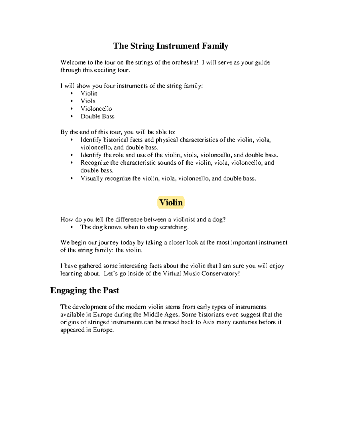 Lecture Notes Part 1 - The String Instrument Family Welcome to the tour ...