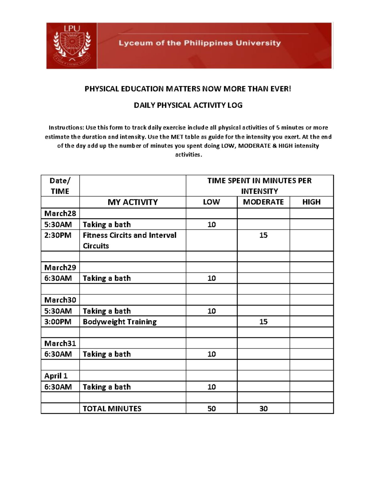 PE Journals week 2 - It's about PE. - PHYSICAL EDUCATION MATTERS NOW ...