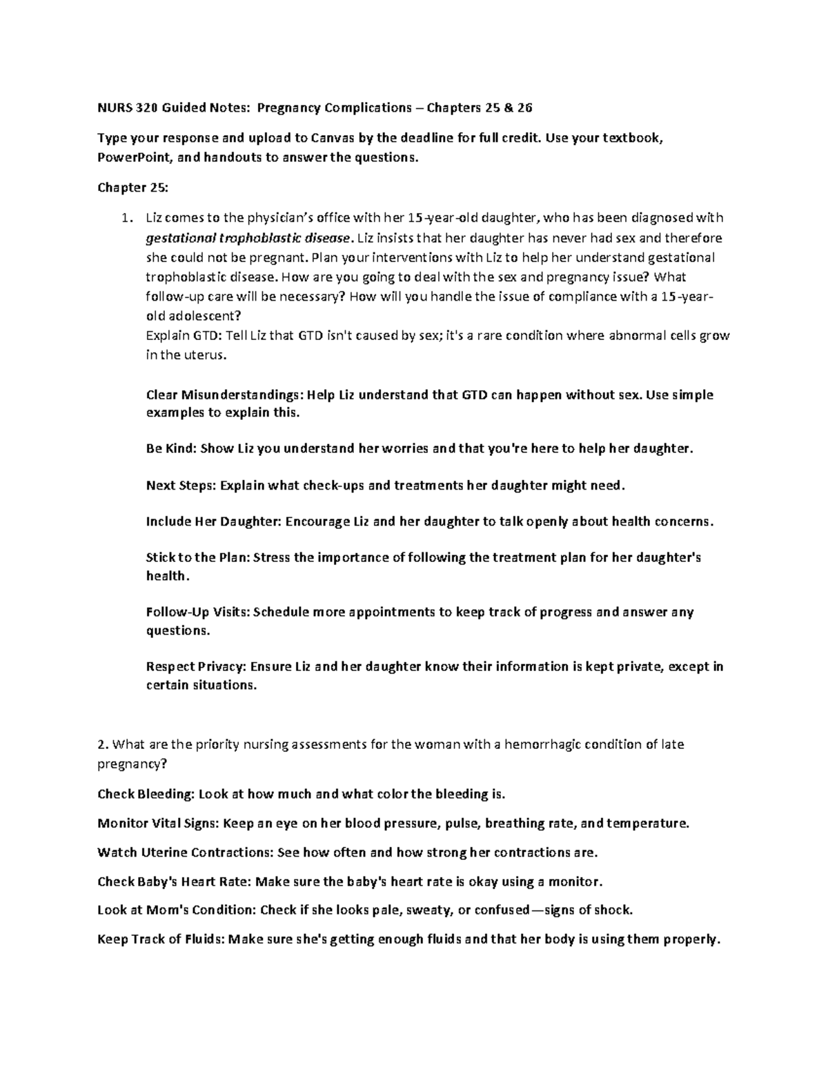 Guided Notes Pregnancy Complications - Use your textbook, PowerPoint ...