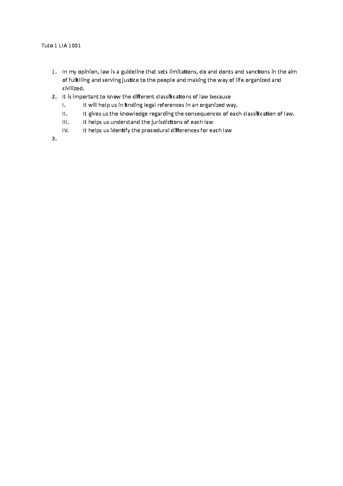 Tuto 1 LIA 1001 Answer - Tuto 1 LIA 1001 In my opinion, law is a ...