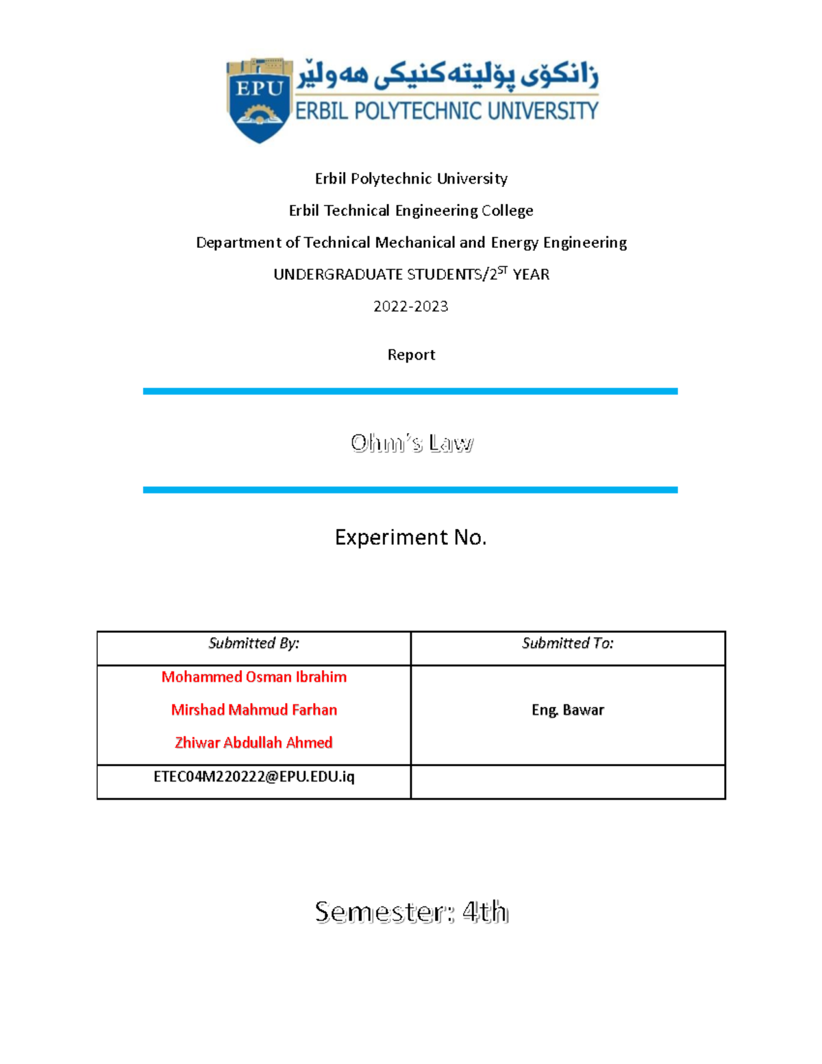 Applying Ohm's Law in a circuit's - Erbil Polytechnic University Erbil ...