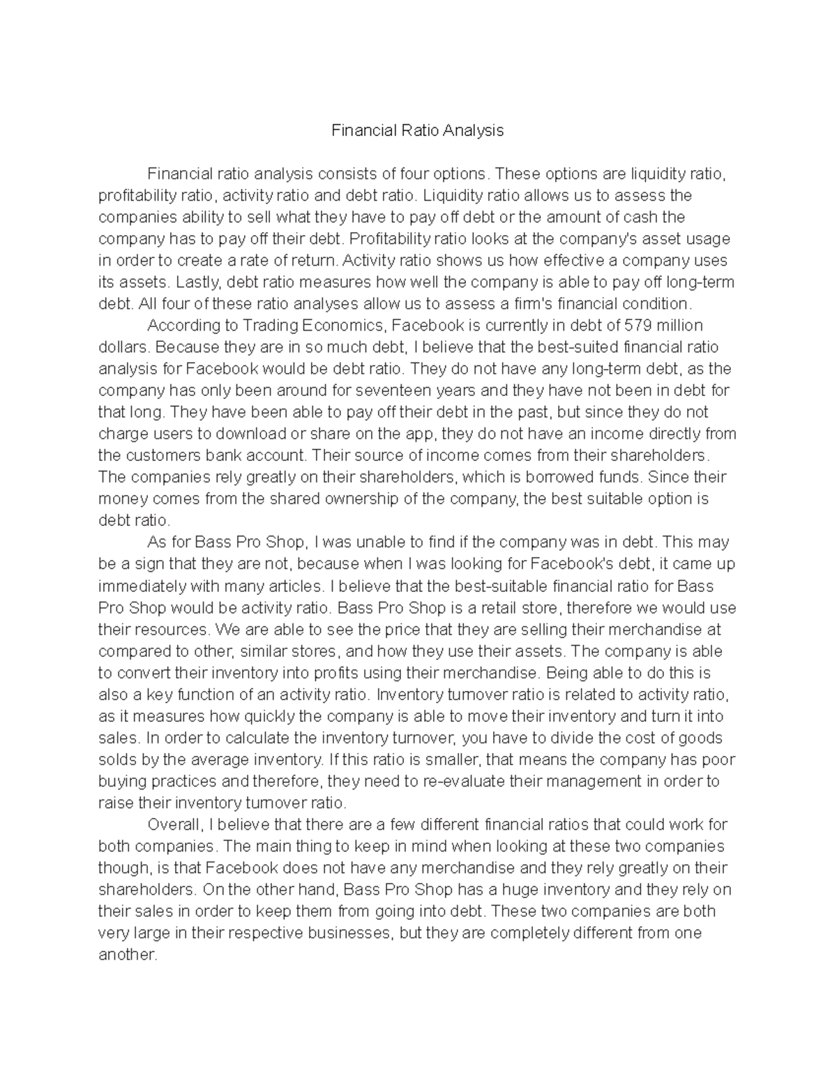 Assignment 11 MGT111 - Financial Ratio Analysis - Financial Ratio ...