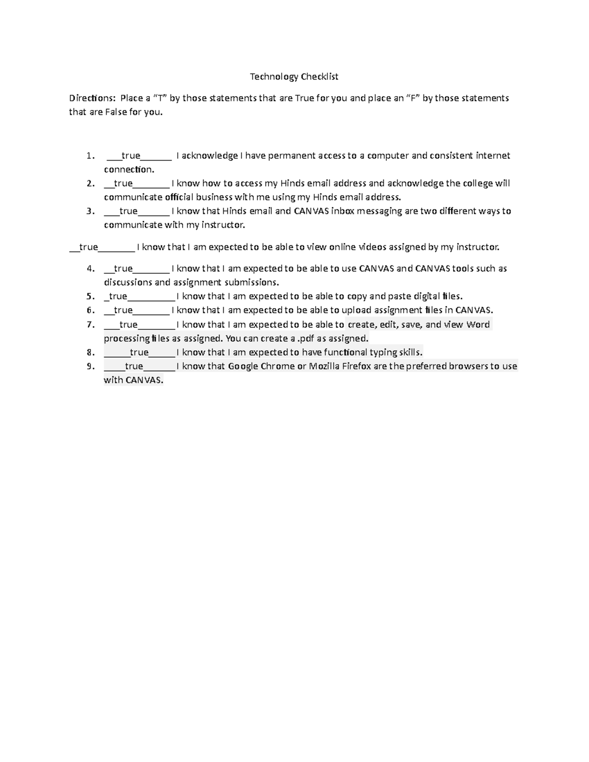 Technology Checklist - discussion questions that will be asked and the ...