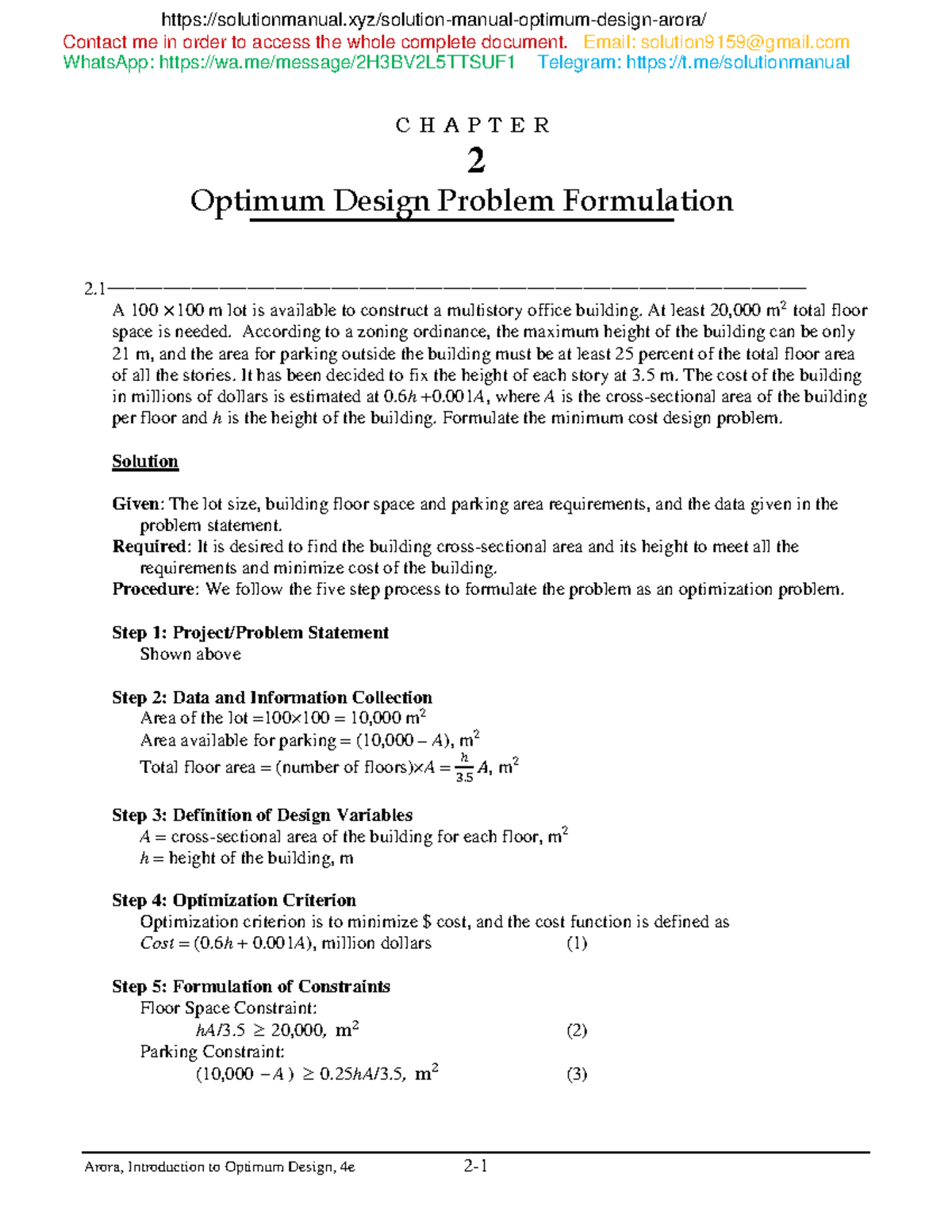 Solution Manual for Introduction to Optimum Design 4th edition by ...