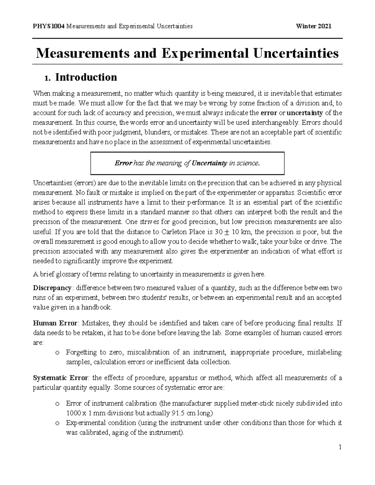 Measurements and Experimental Uncertainties - Introduction When making ...