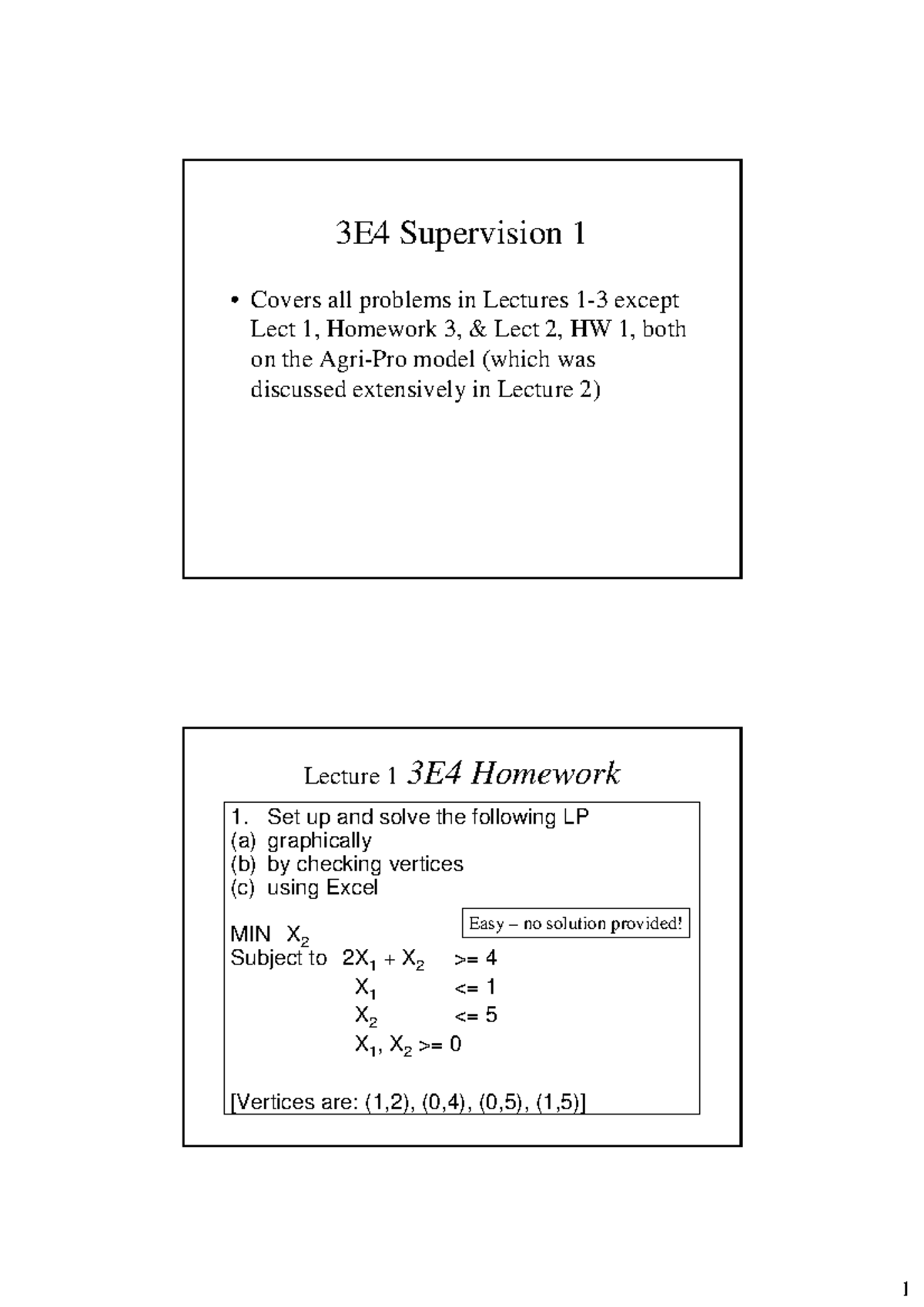 3E4-Supervision 1-2005 - 3E4 Supervision 1 Covers all problems in ...